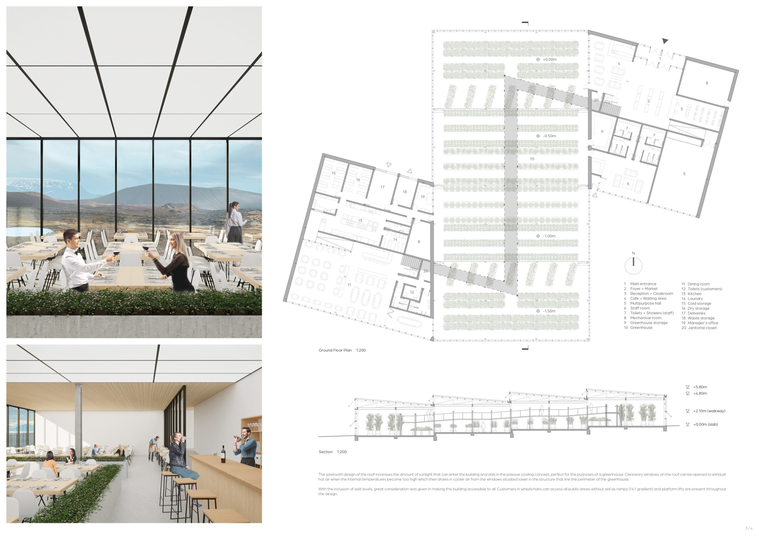 Architecture project // Sustainable Greenhouse with Sawtooth Roof and ...