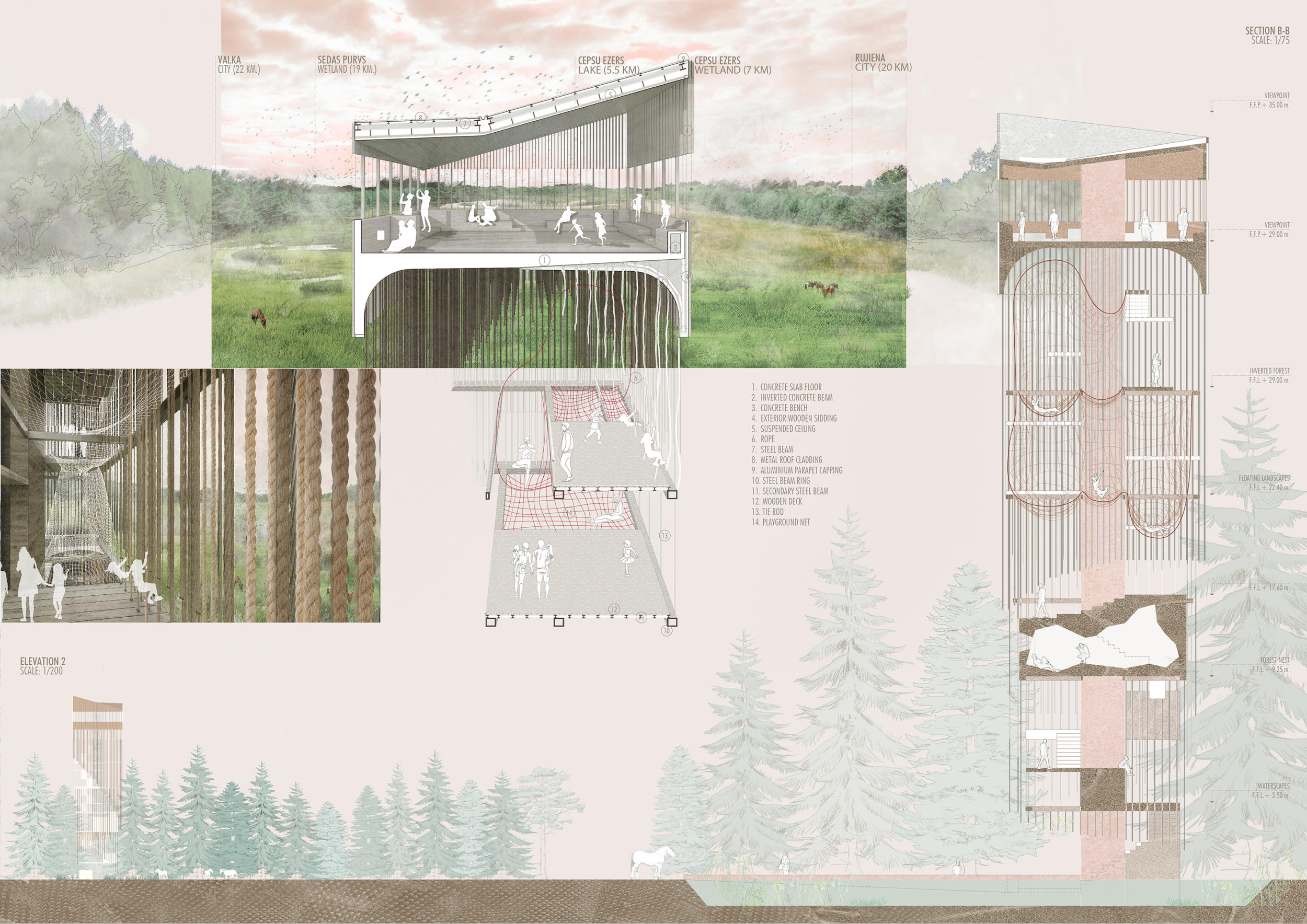 Architecture project // Suspended Net Floor and Concrete Structure ...