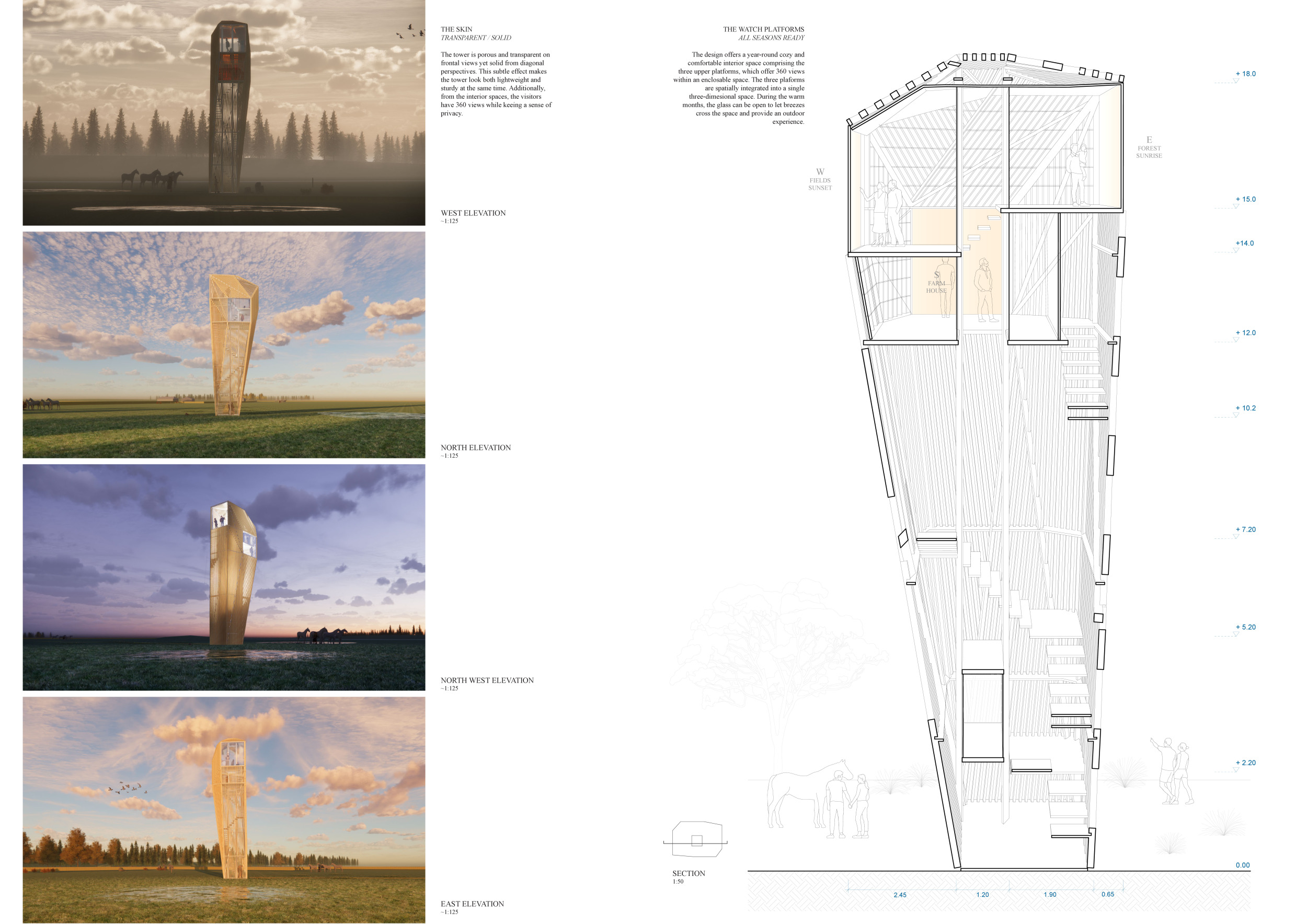 Architecture project // Faceted Watchtower of Steel and Timber Offering ...