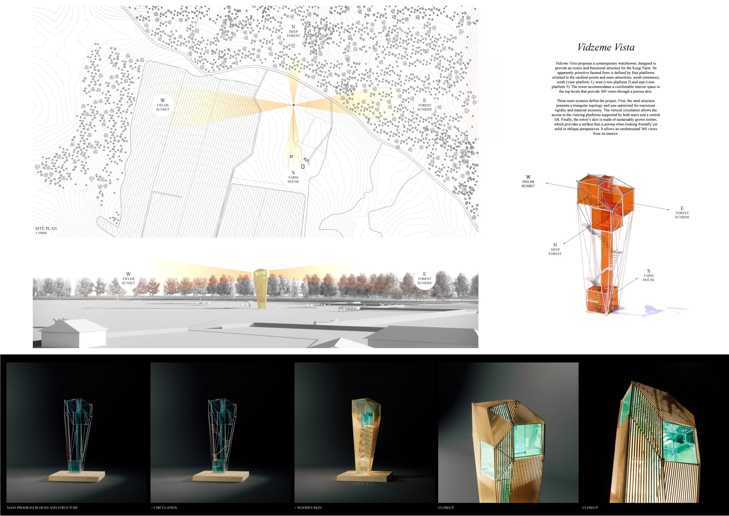 Architecture project // Faceted Watchtower of Steel and Timber Offering ...