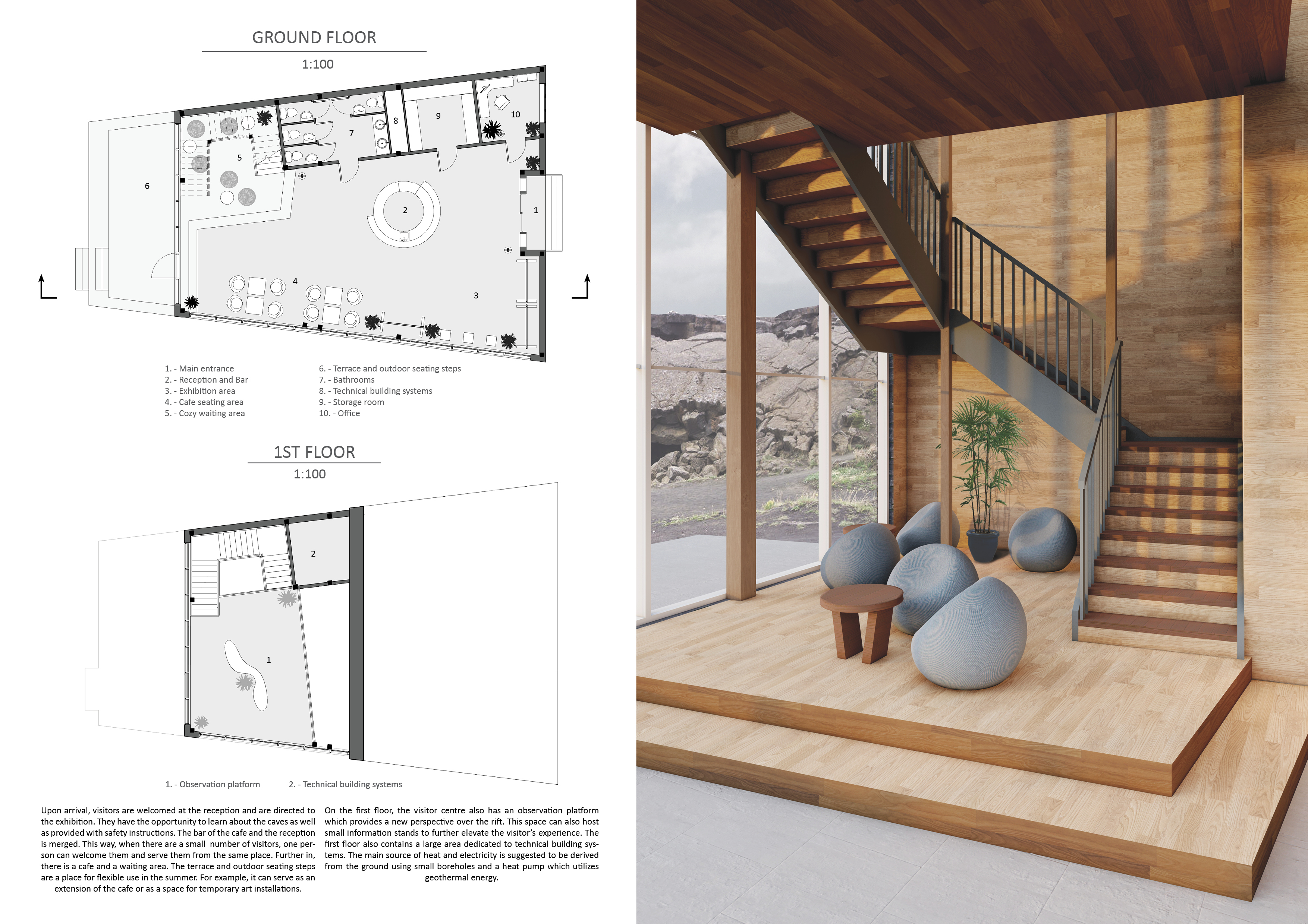 Architecture project // Observation Platform and Black Stone Brick in a ...