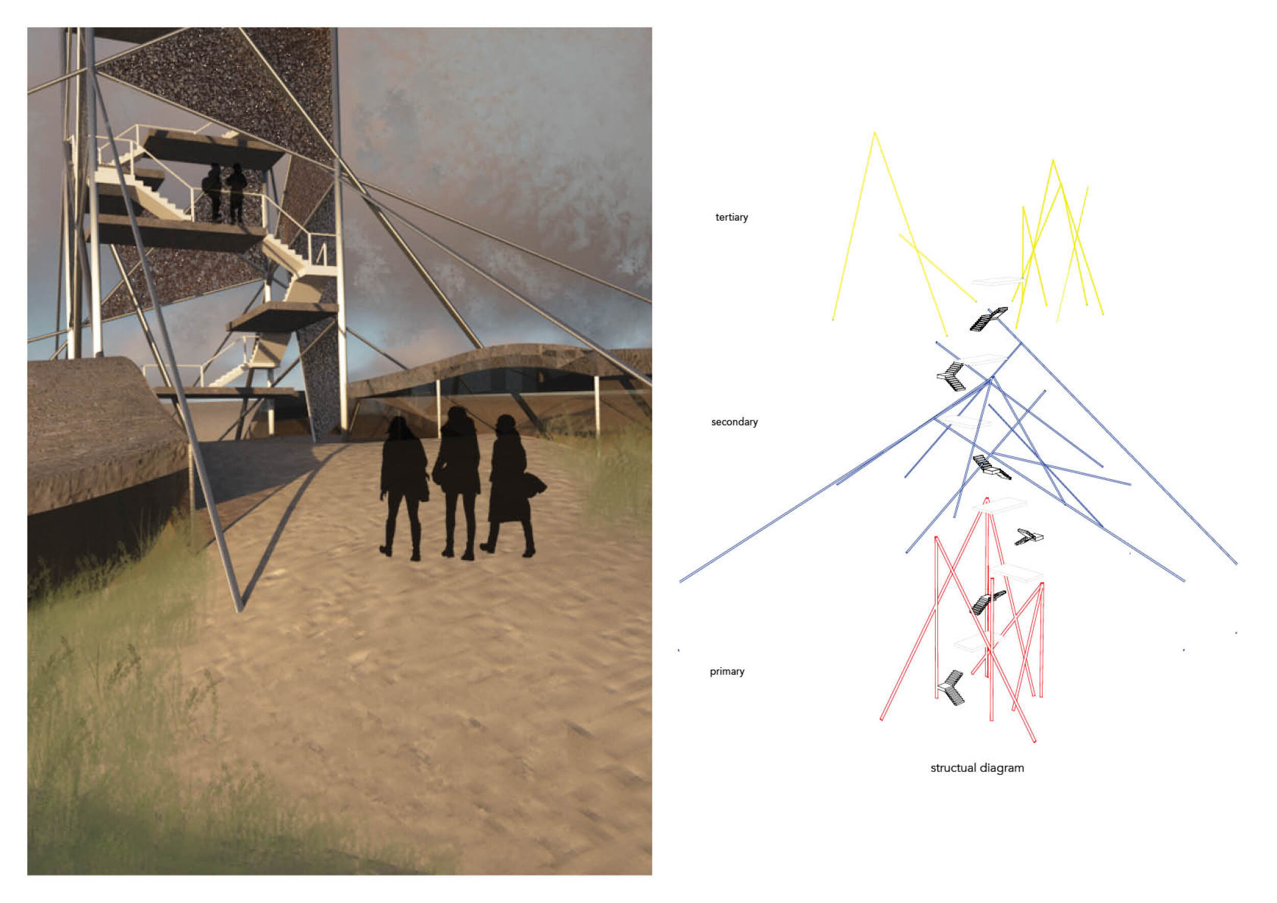 Architecture project // Steel Columns and Geological Engagement in a ...