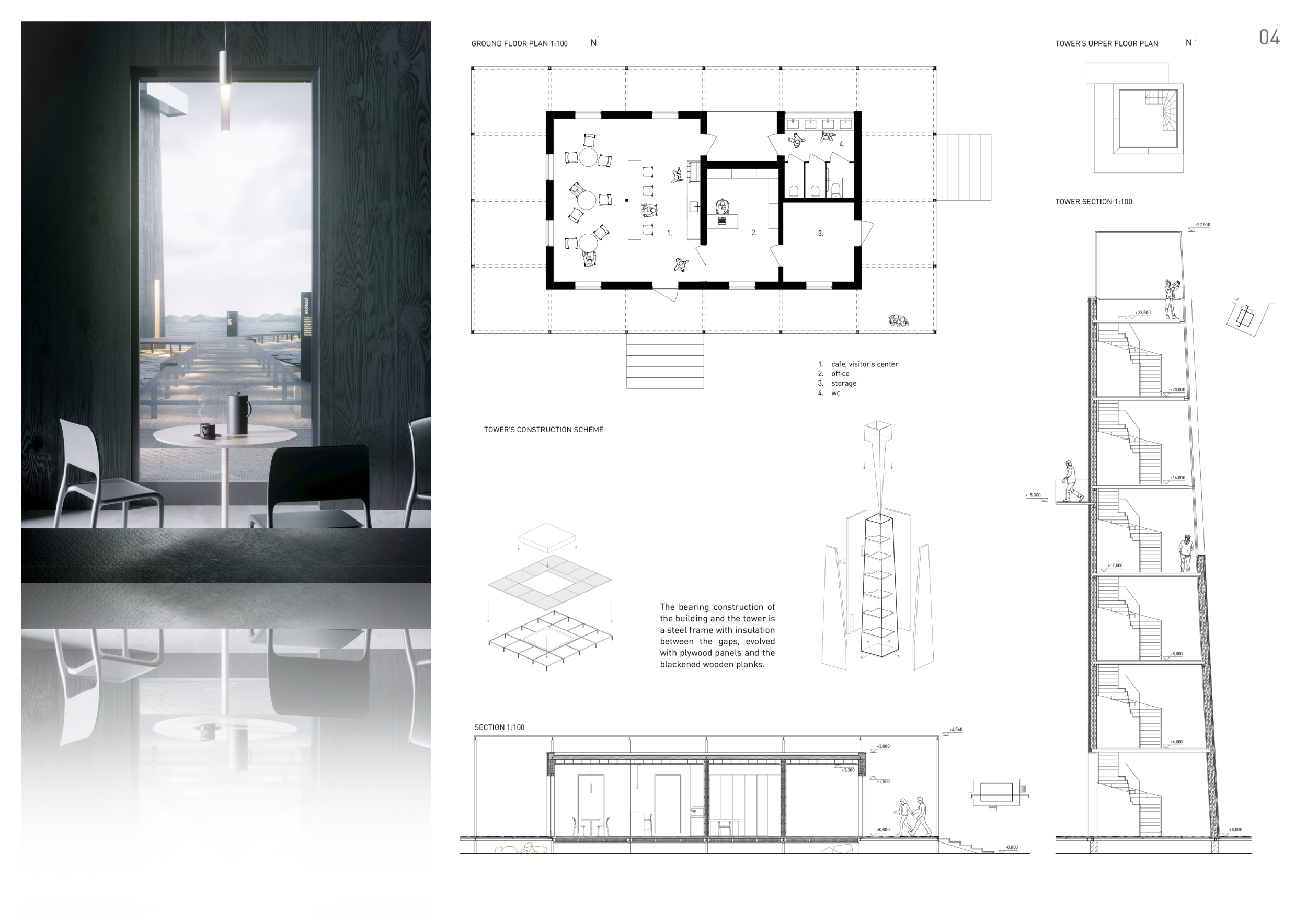 Architecture project // Sculptural Tower with Lifted Pathways and ...