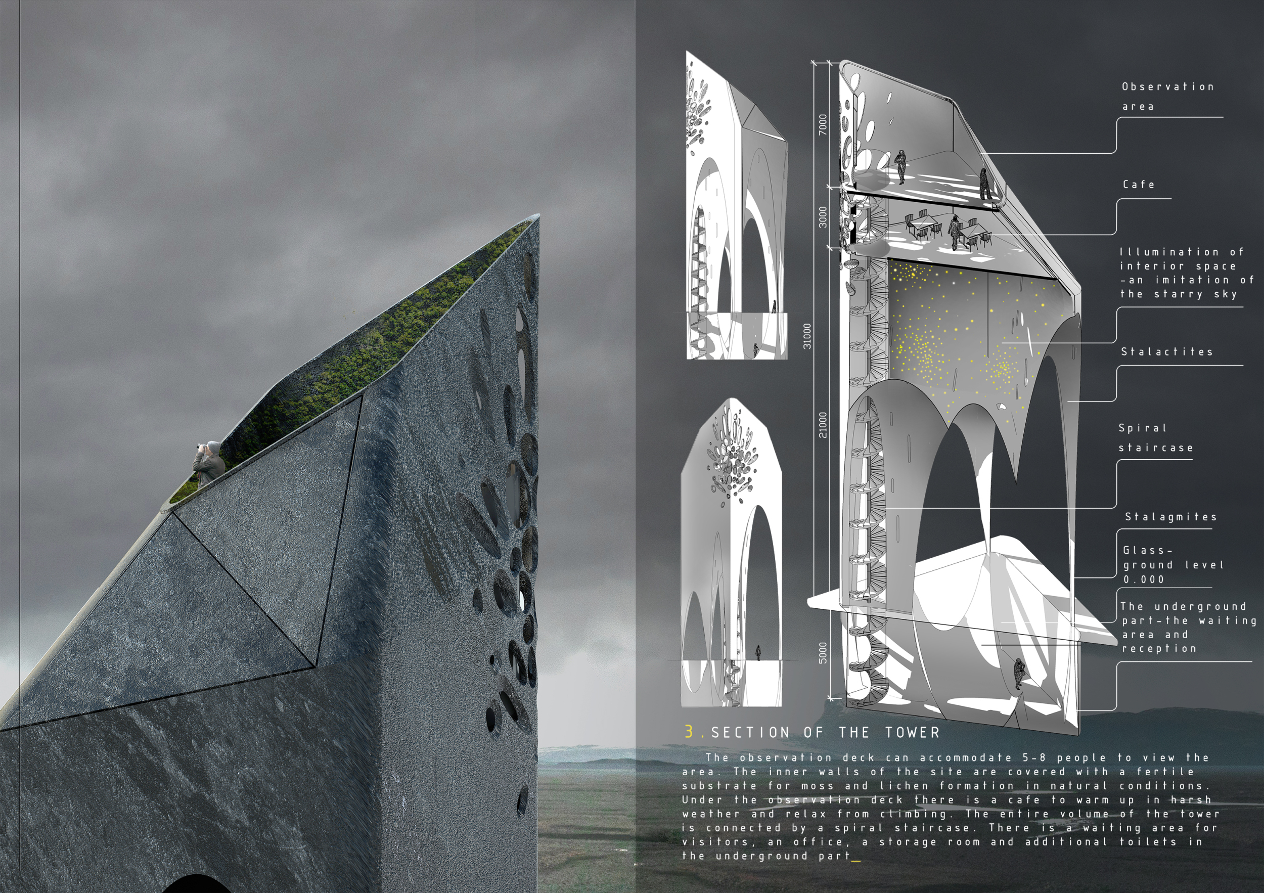 Architecture project // Moss-Covered Stalactites with Blackened Metal ...