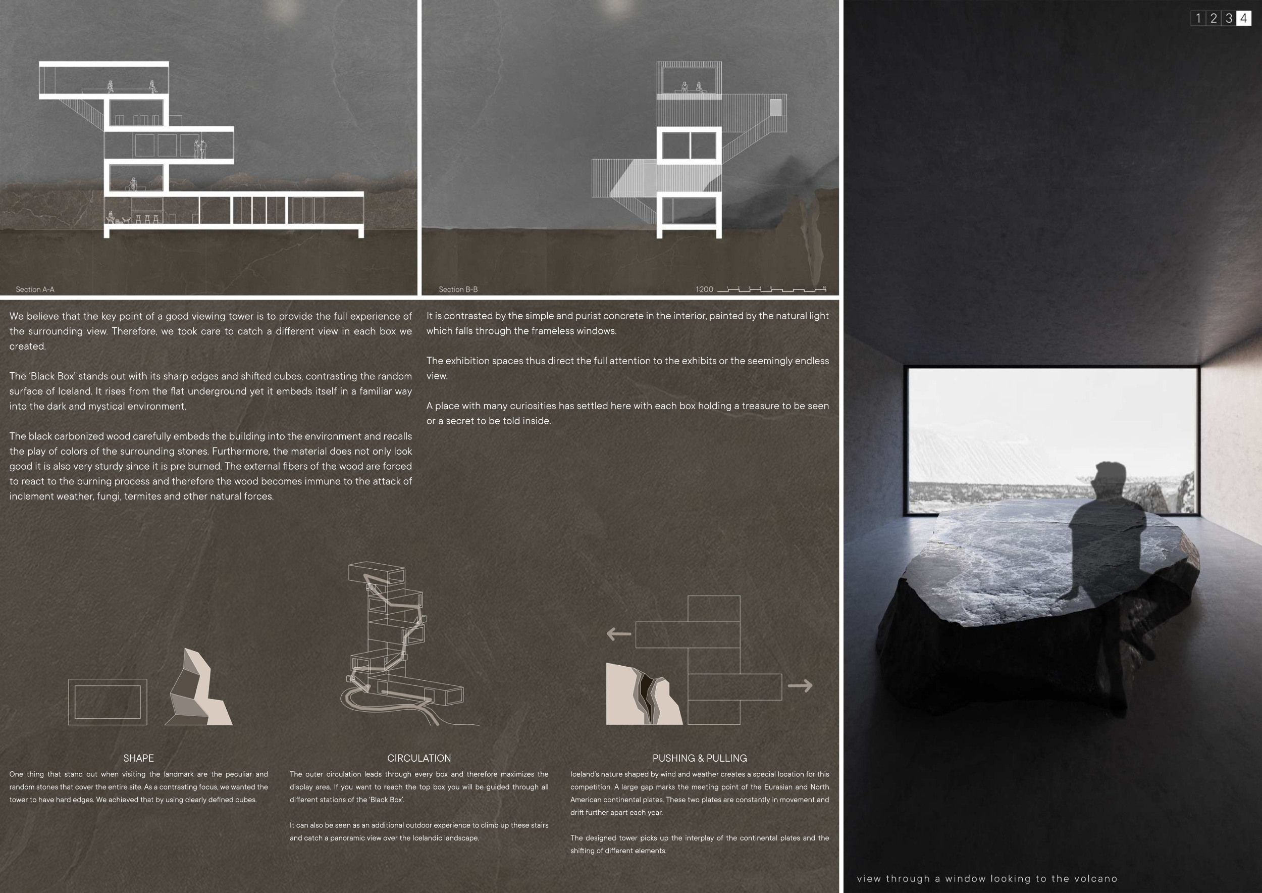 Architecture project // Black Carbonized Wood Structure Emphasizing ...