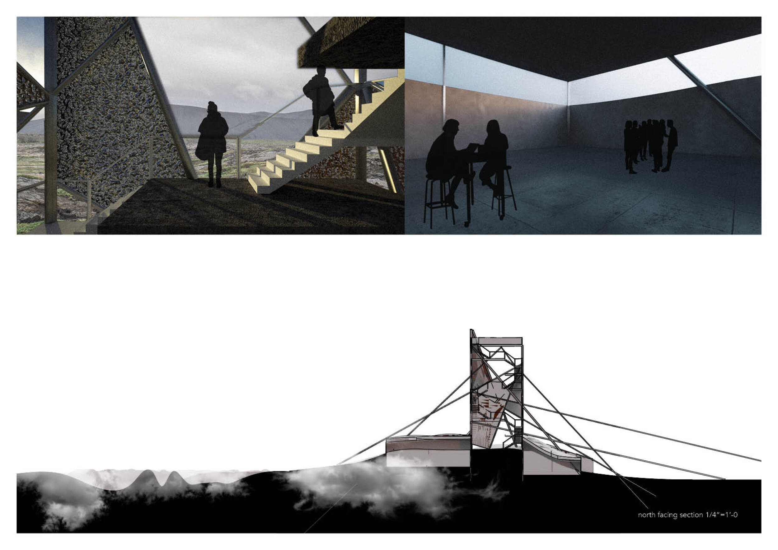 Architecture project // Steel Columns and Geological Engagement in a ...