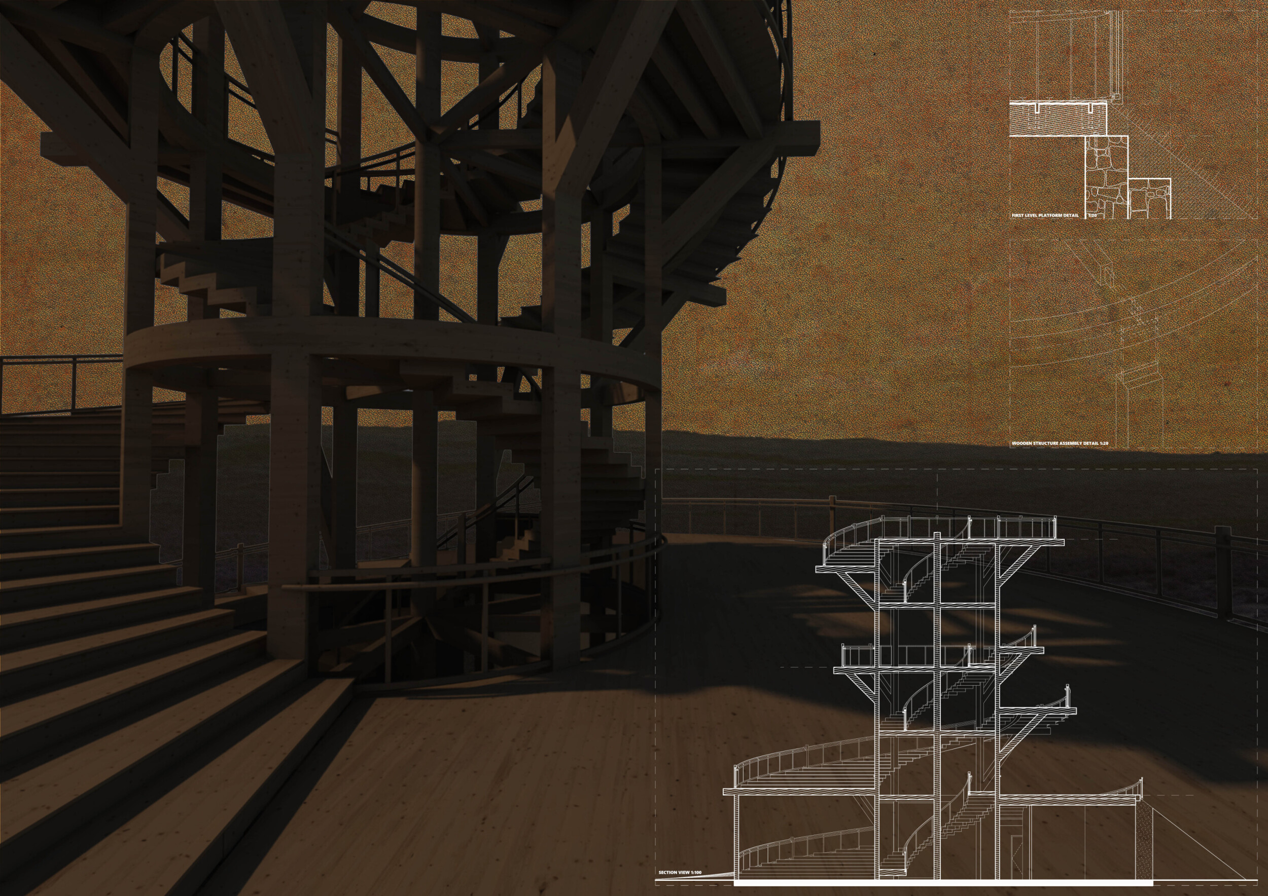Architecture project // Wooden Observation Tower Blending with ...