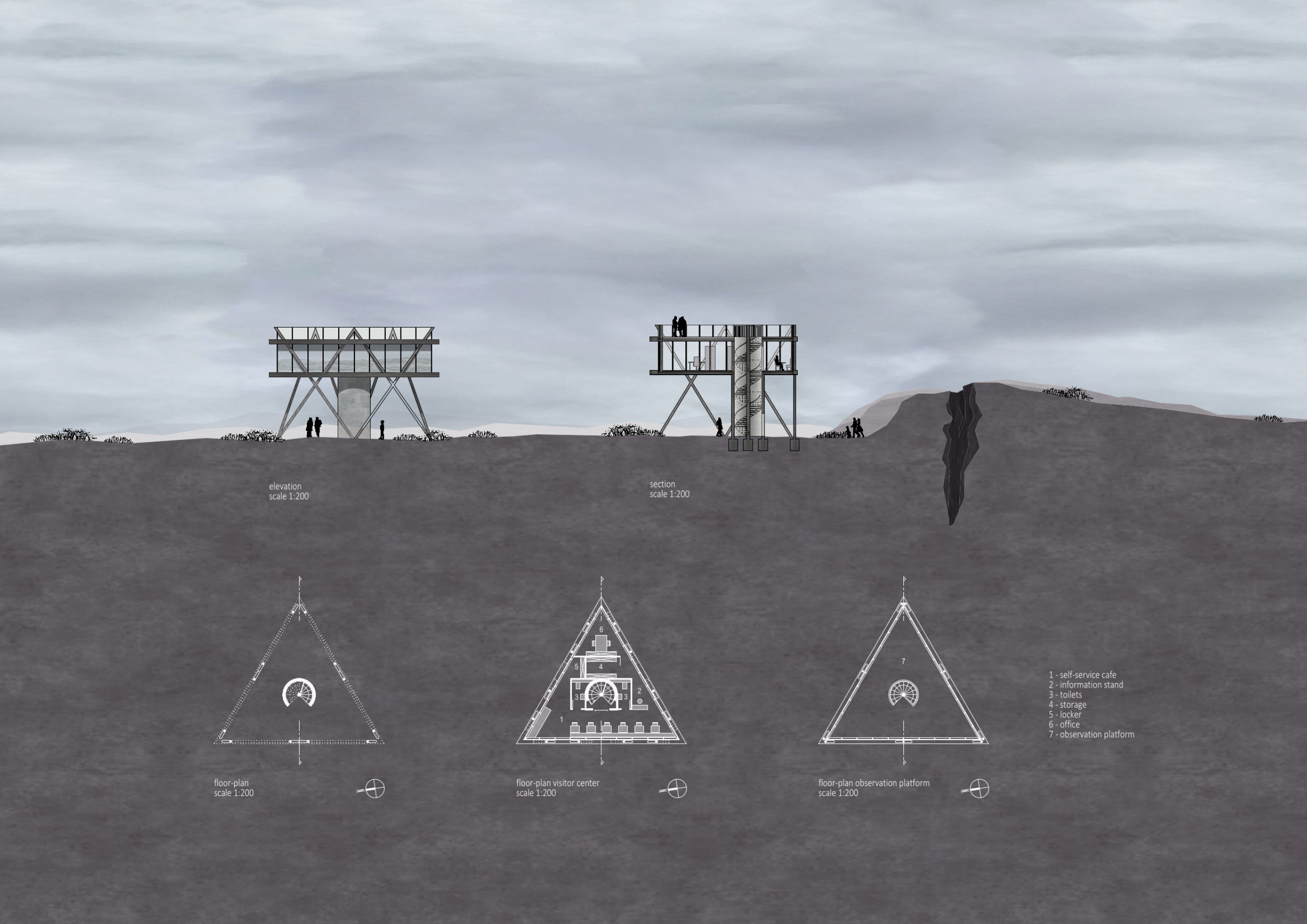 Architecture project // Elevated Observation Space with Geometric Triangle Form