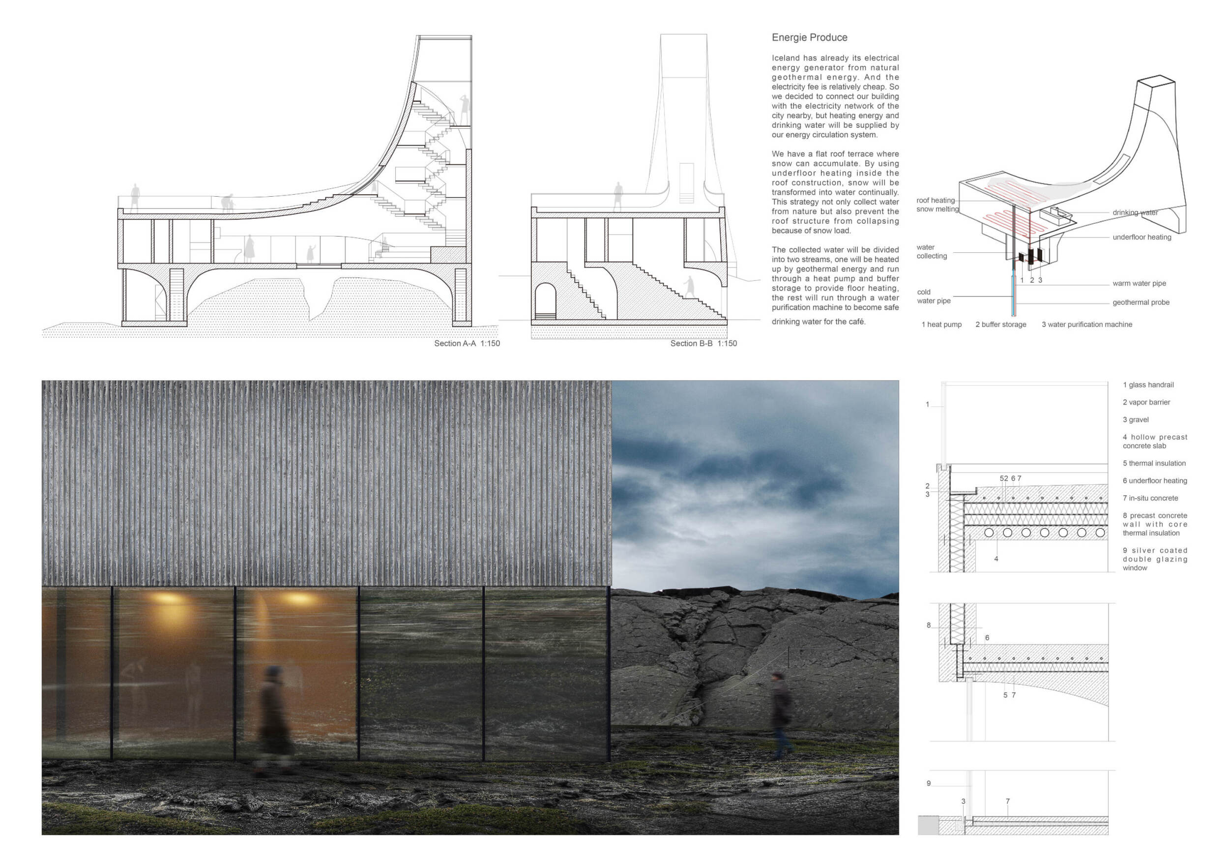 Architecture project // Curved Glass Structure over Geological Fissure ...
