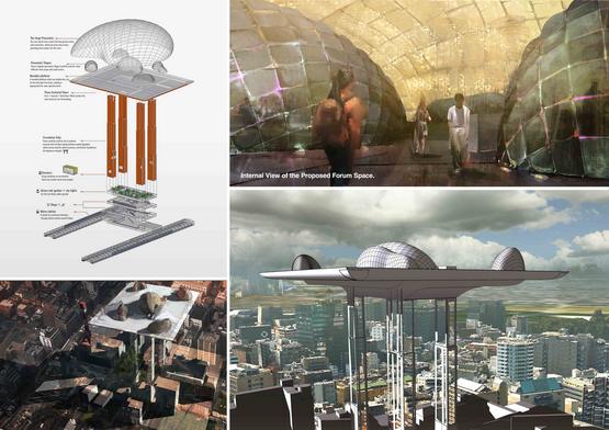 Architecture project // Bulging Glass Facades and Steel Framework ...
