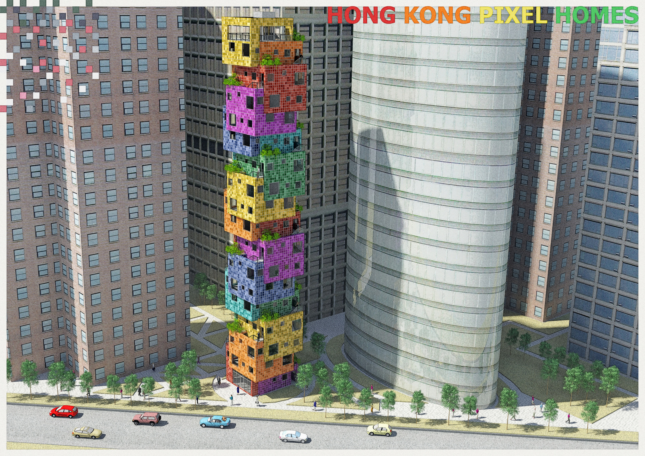 Architecture project // Dynamic Facade of Staggered Units in Colorful ...