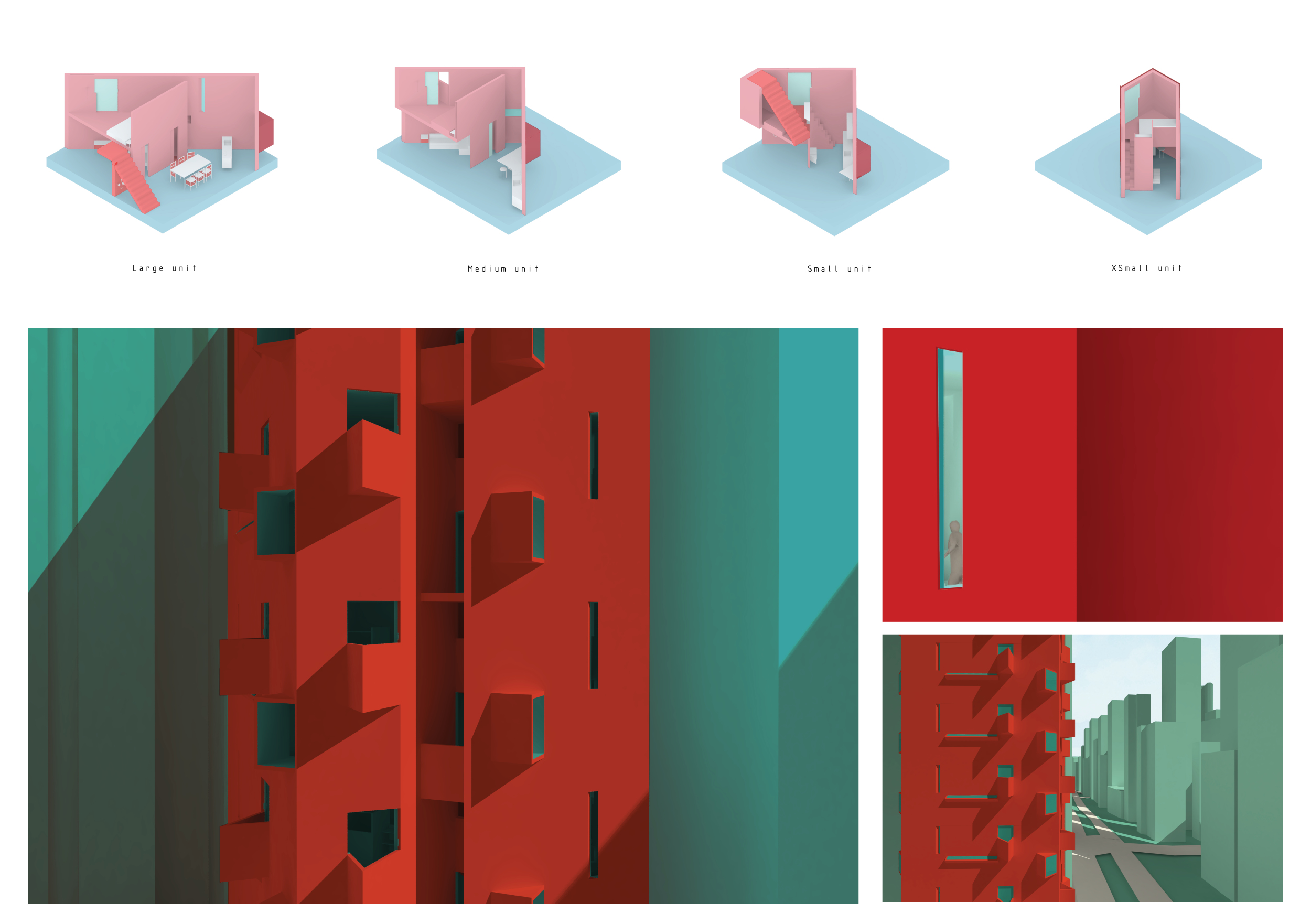 Architecture project // Staggered Balconies and Painted Metal Accents ...