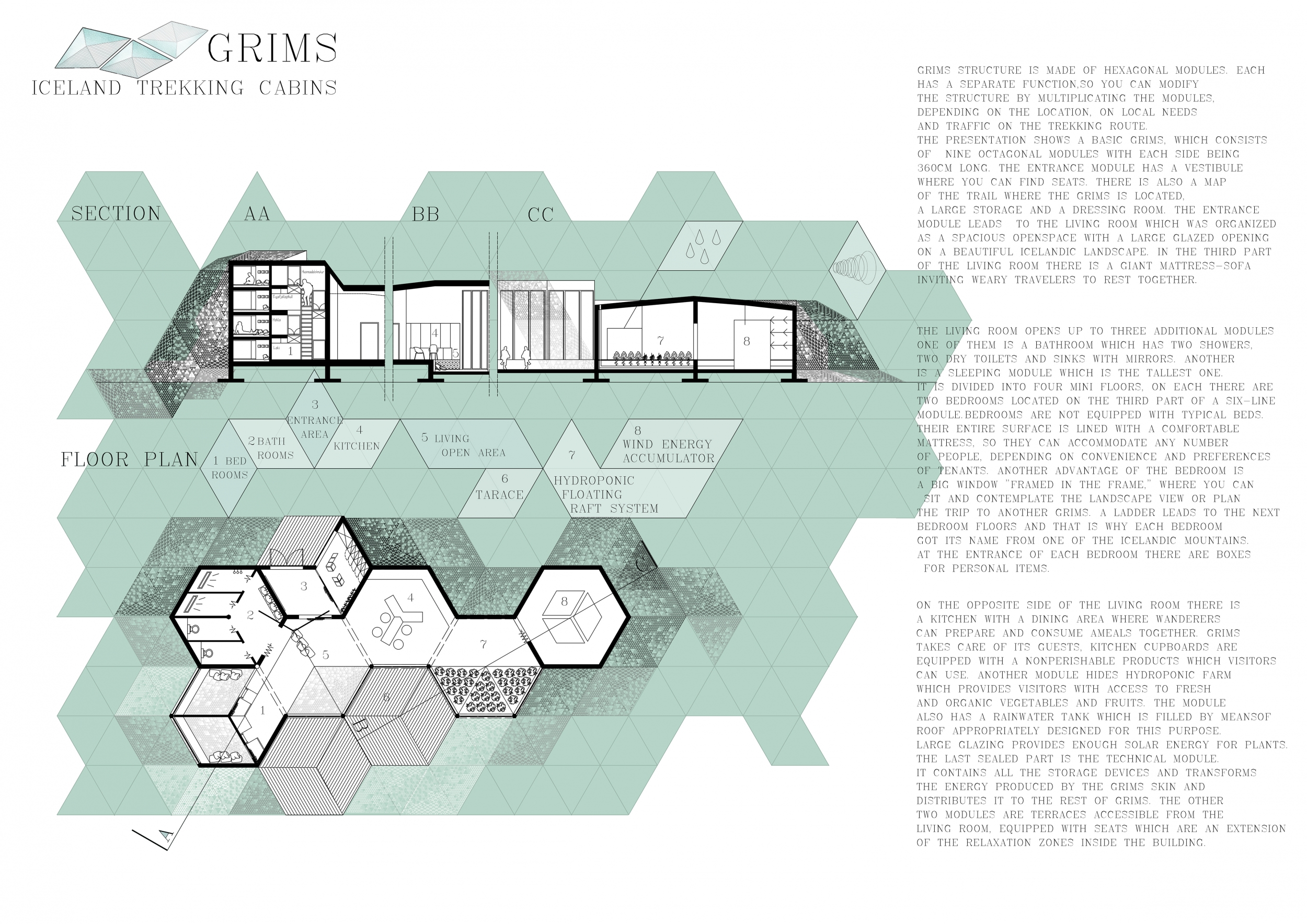 Architecture project // Hexagonal Cabins with Geothermal Systems and ...