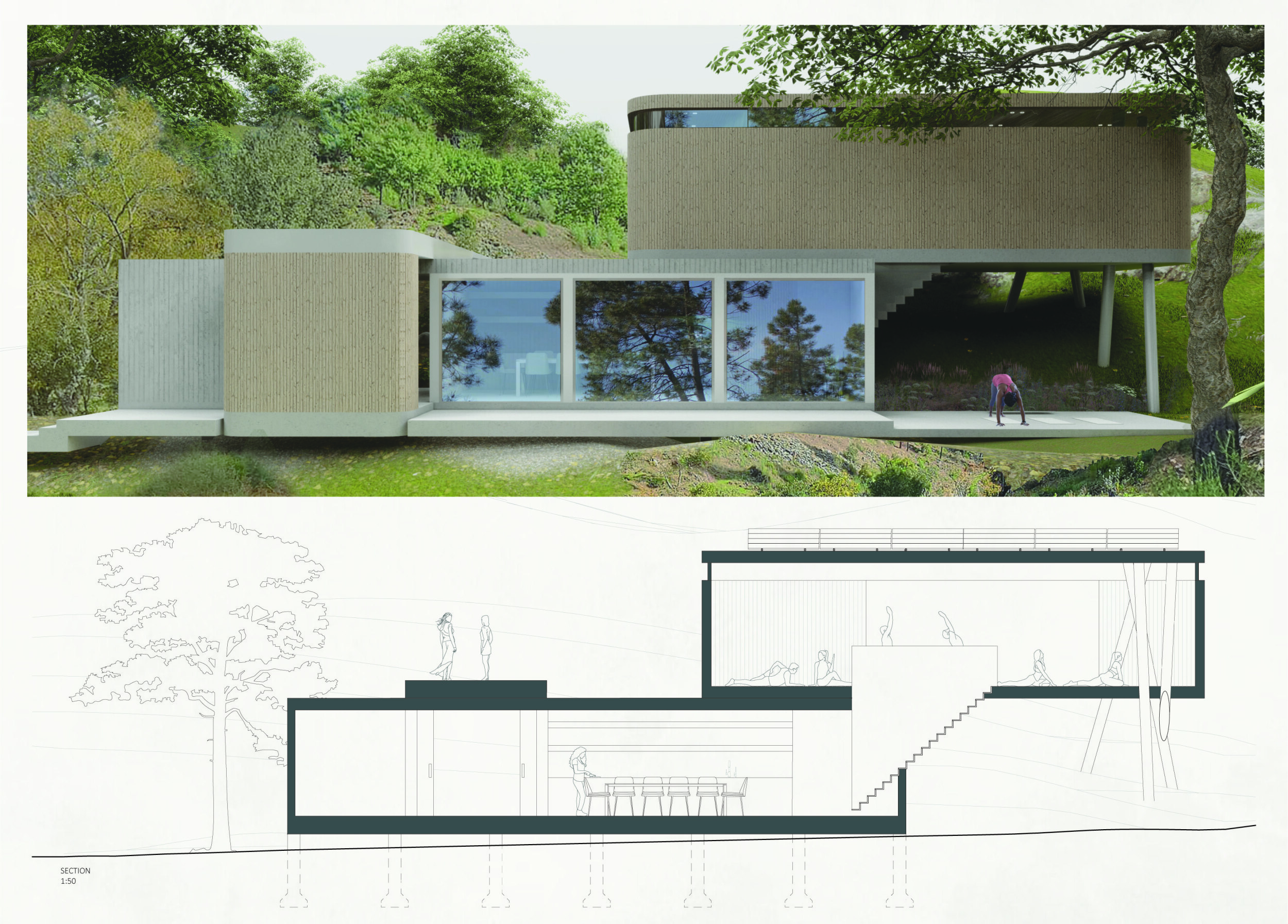 Architecture project // Floating Ceiling and Green Roof Blend in a ...
