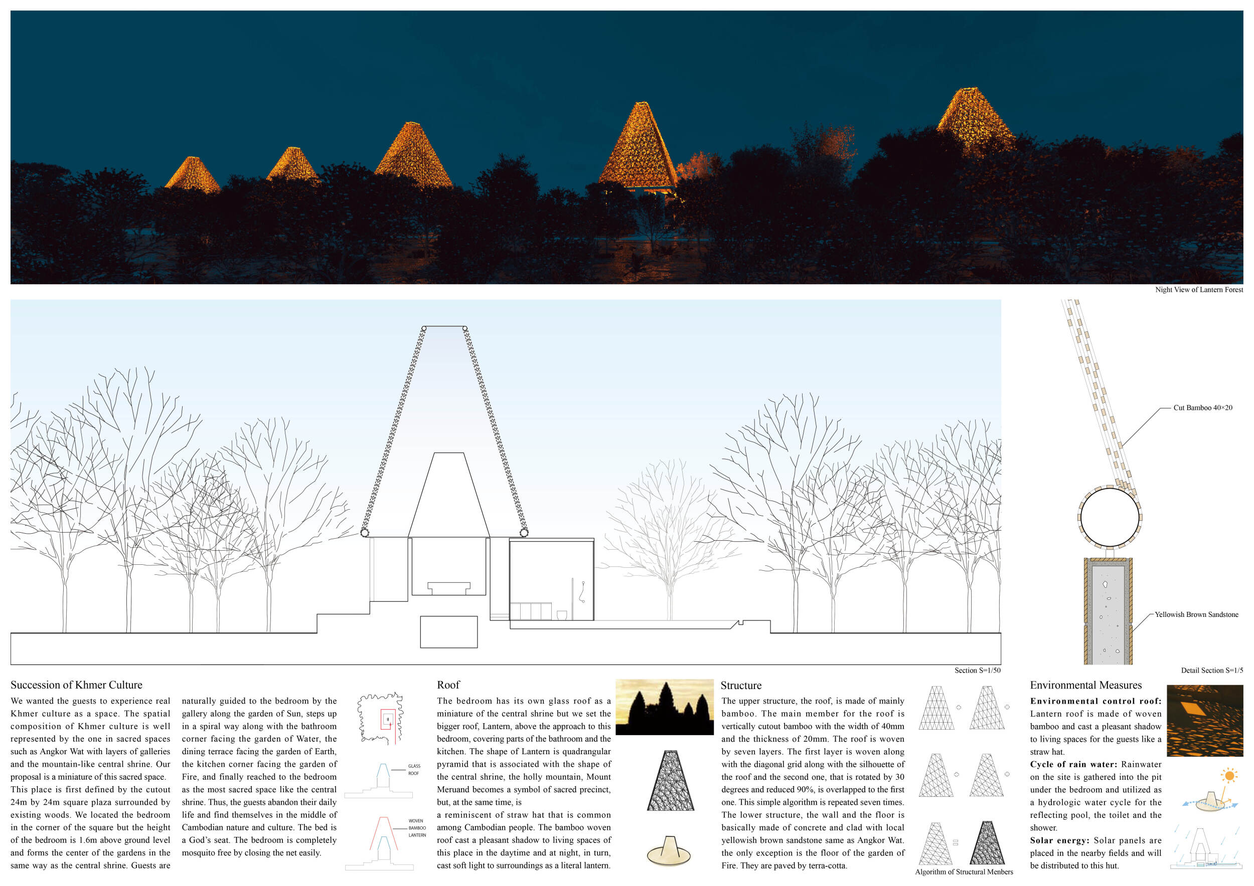 Architecture project // Bamboo Canopy over Reflecting Pools in a ...