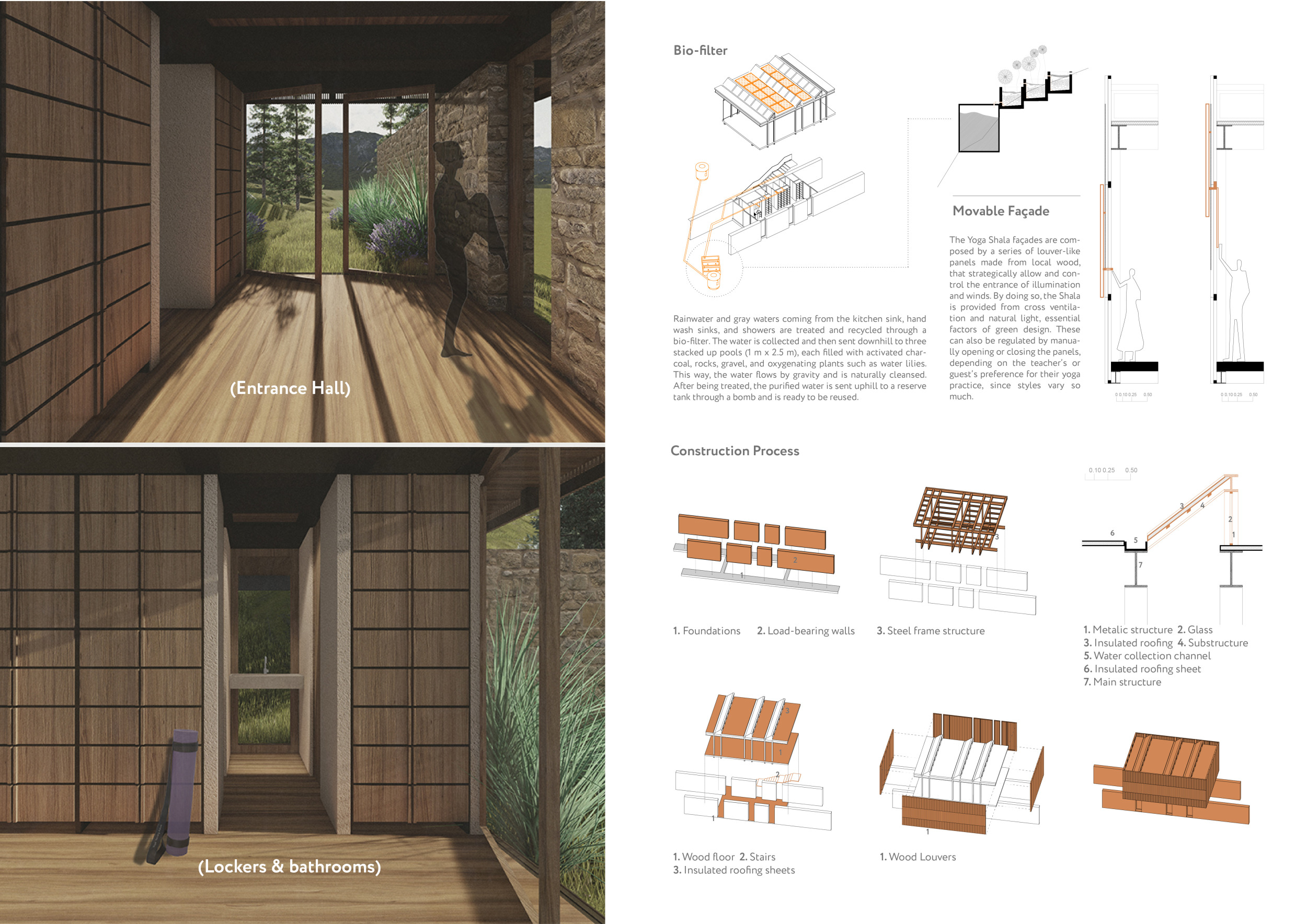 Architecture project // Grounded Stone Walls and Floating Wooden Shala ...