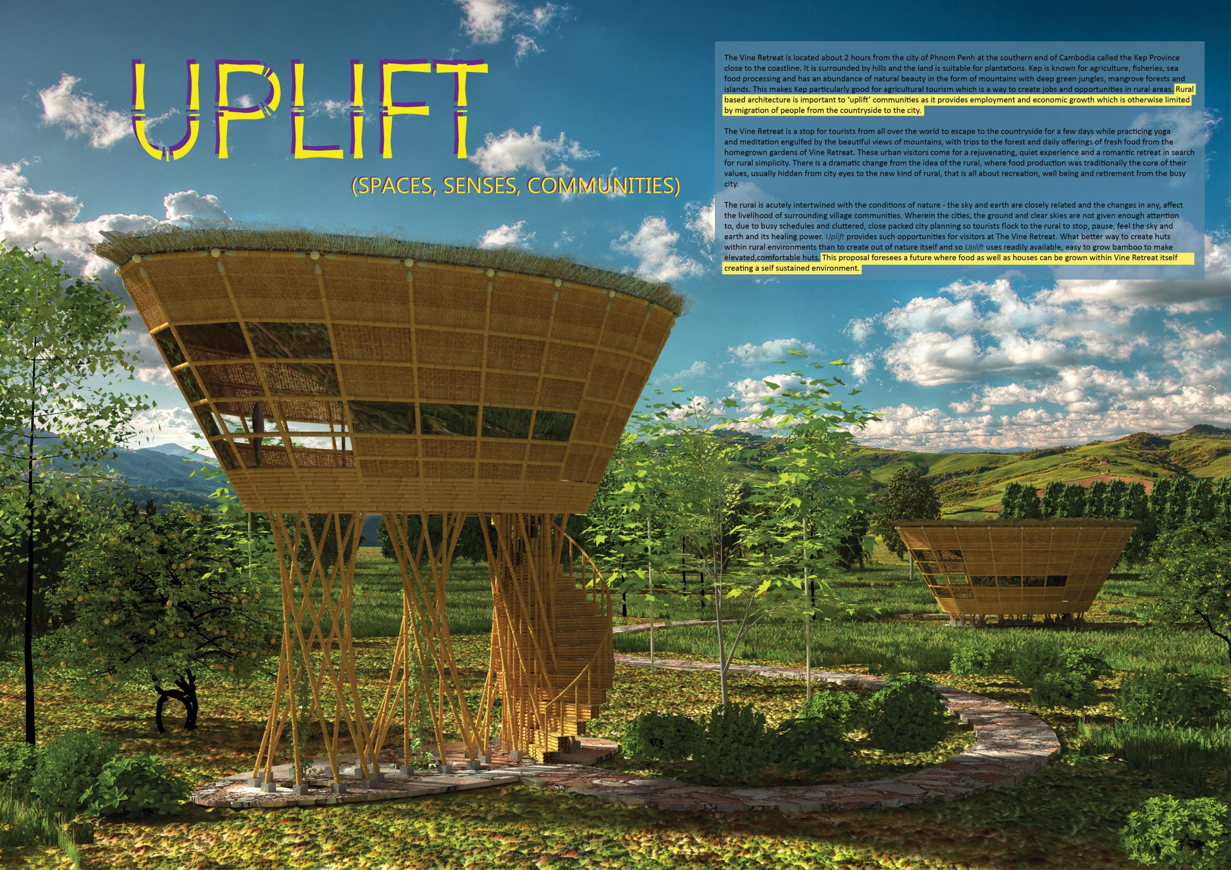 Architecture project // Elevated Bamboo Huts with Thatch Roofs ...