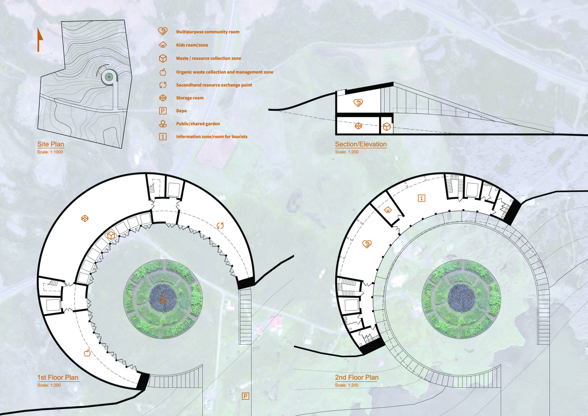 Architecture project // Crescent-Shaped Community Hub with Earthen ...