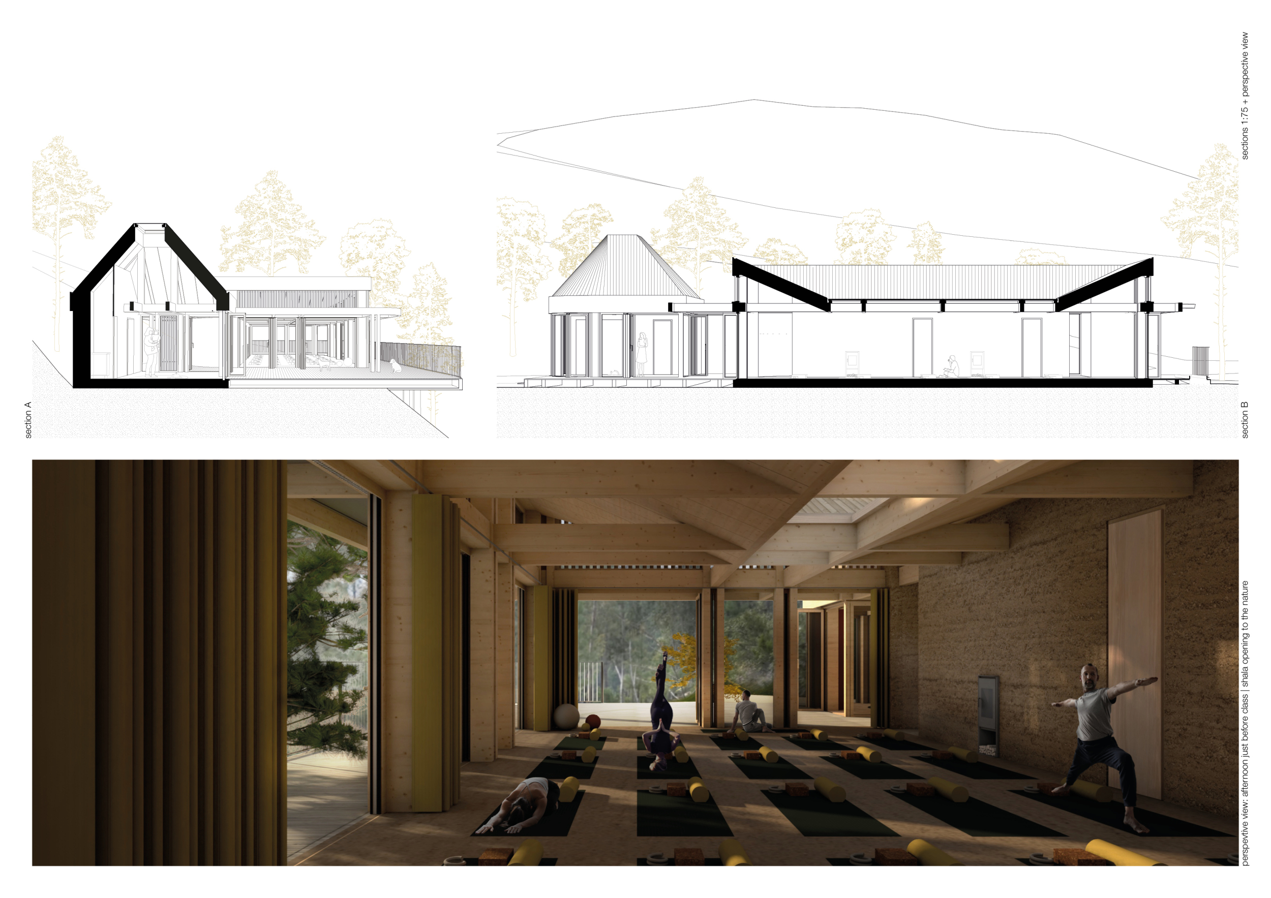 Architecture project // Rammed Clay Reflection in a Harmonious Yoga Retreat