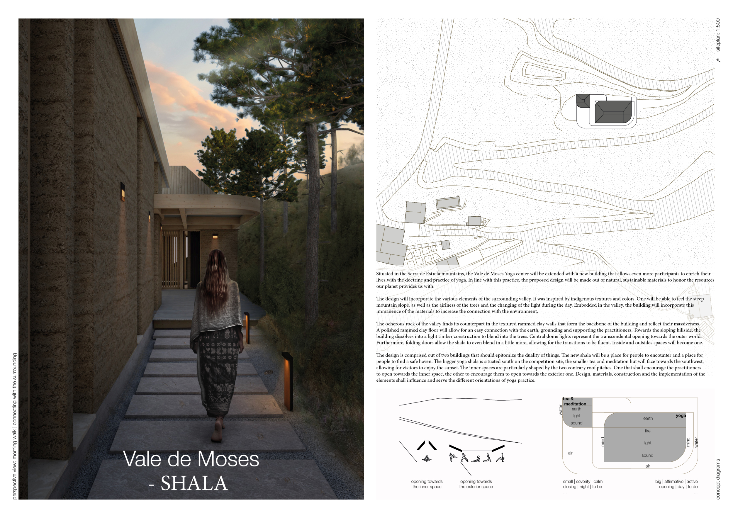 Architecture project // Rammed Clay Reflection in a Harmonious Yoga Retreat
