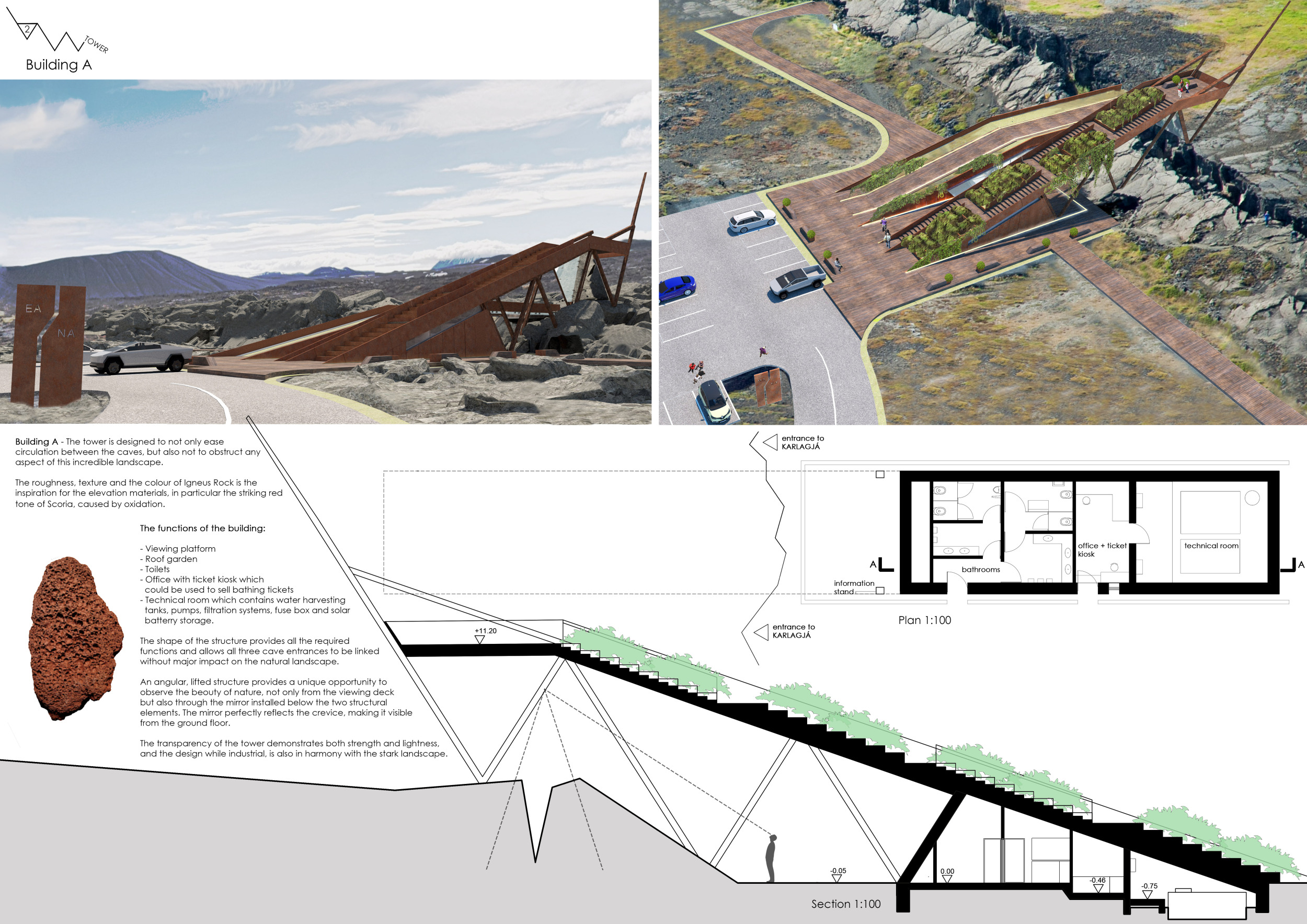Architecture project // Reflecting Terrain with Scoria and Corten Steel ...