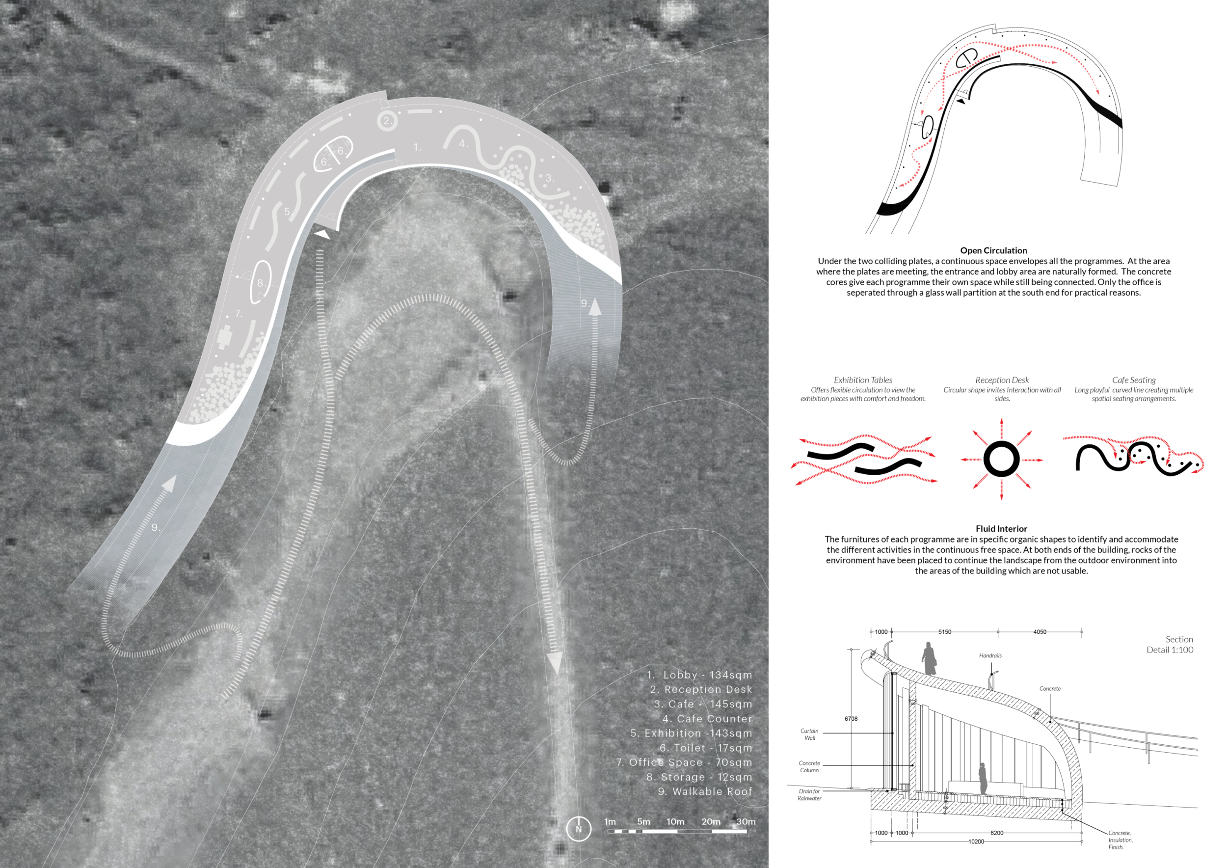 Architecture project // Curved Concrete Plates Uniting Volcanic Land ...