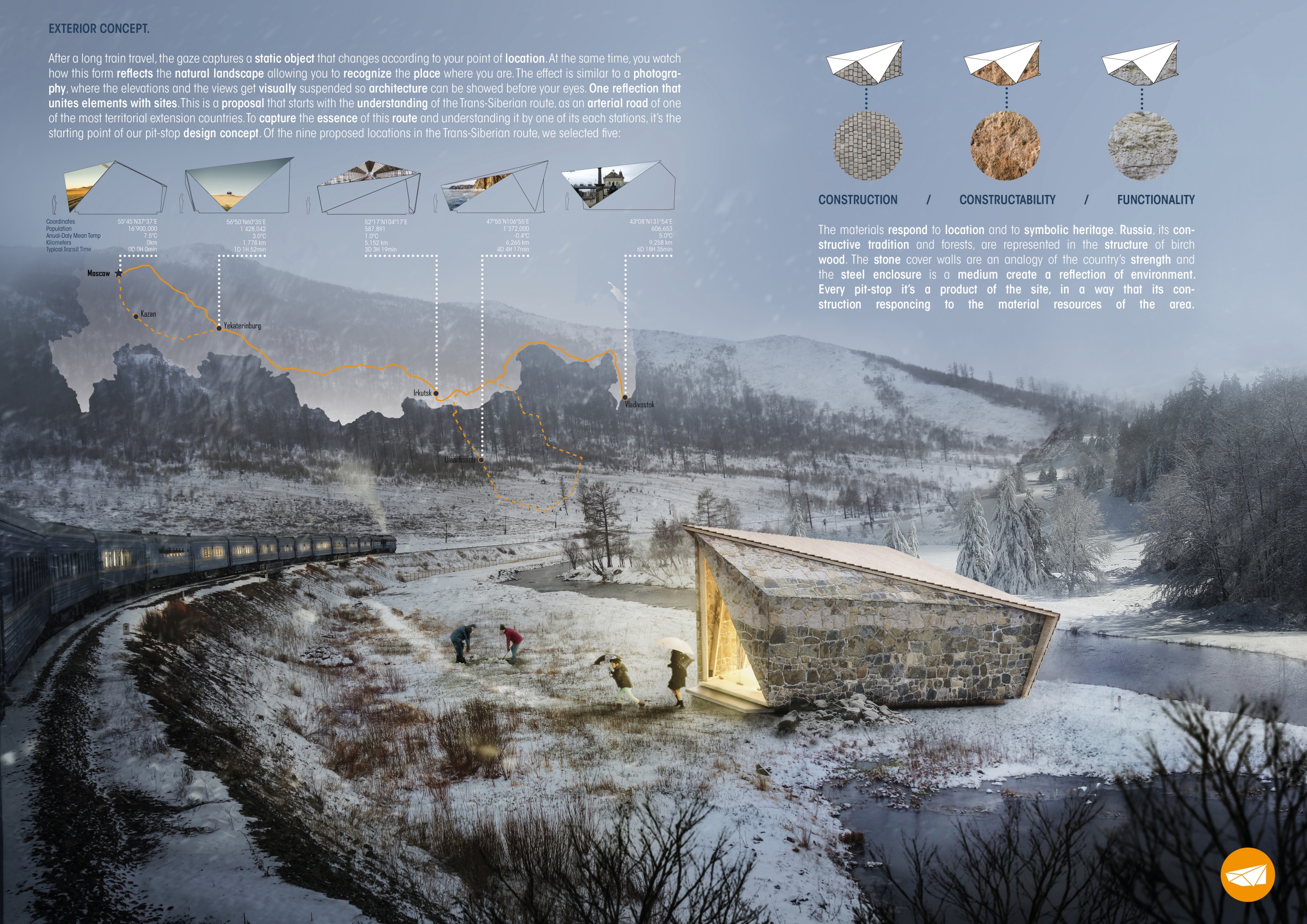Architecture project // Reflective Facade and Stone Base Blending with ...