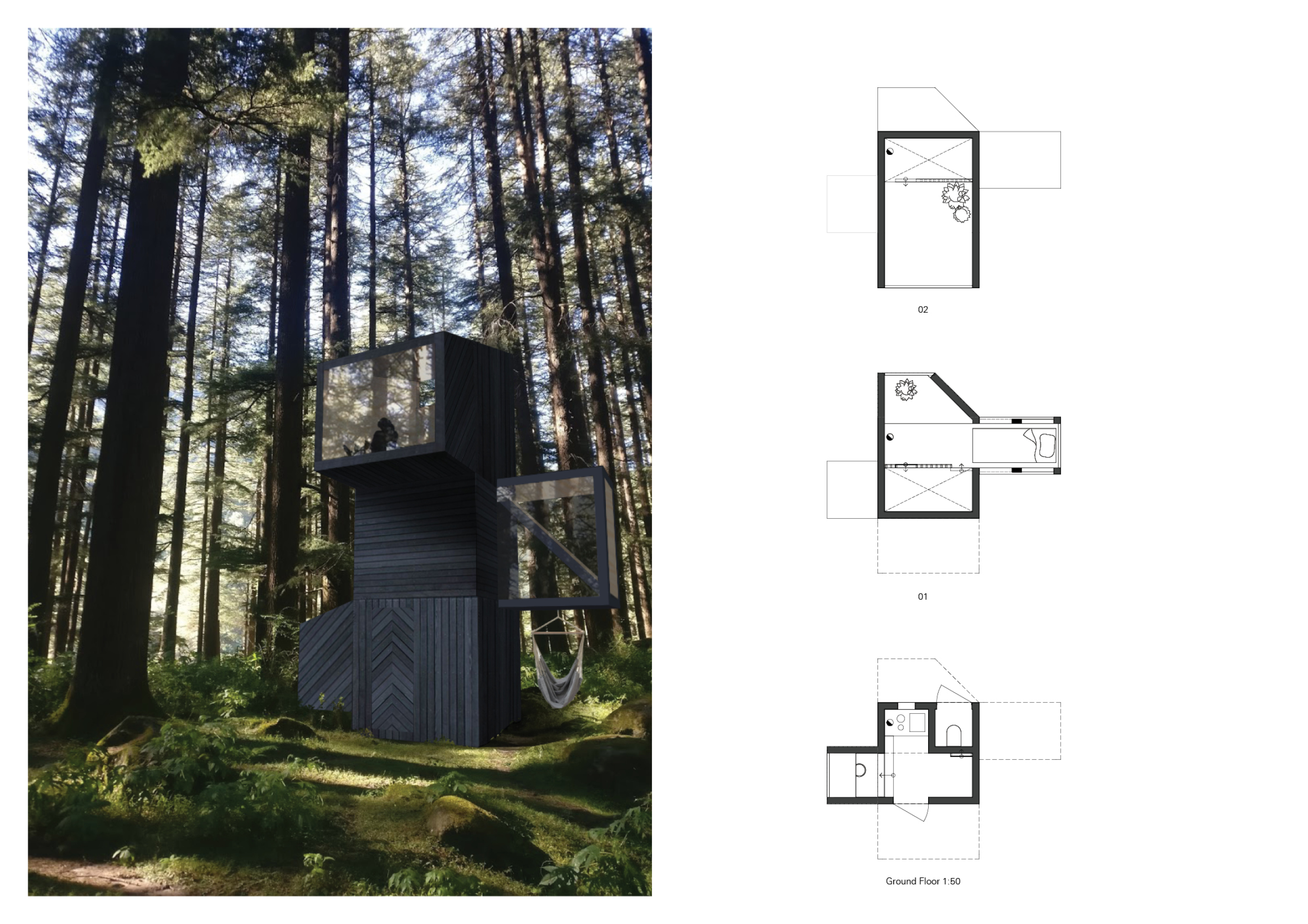 Architecture project // Meditation Lookout with Woodstove in a Minimal ...