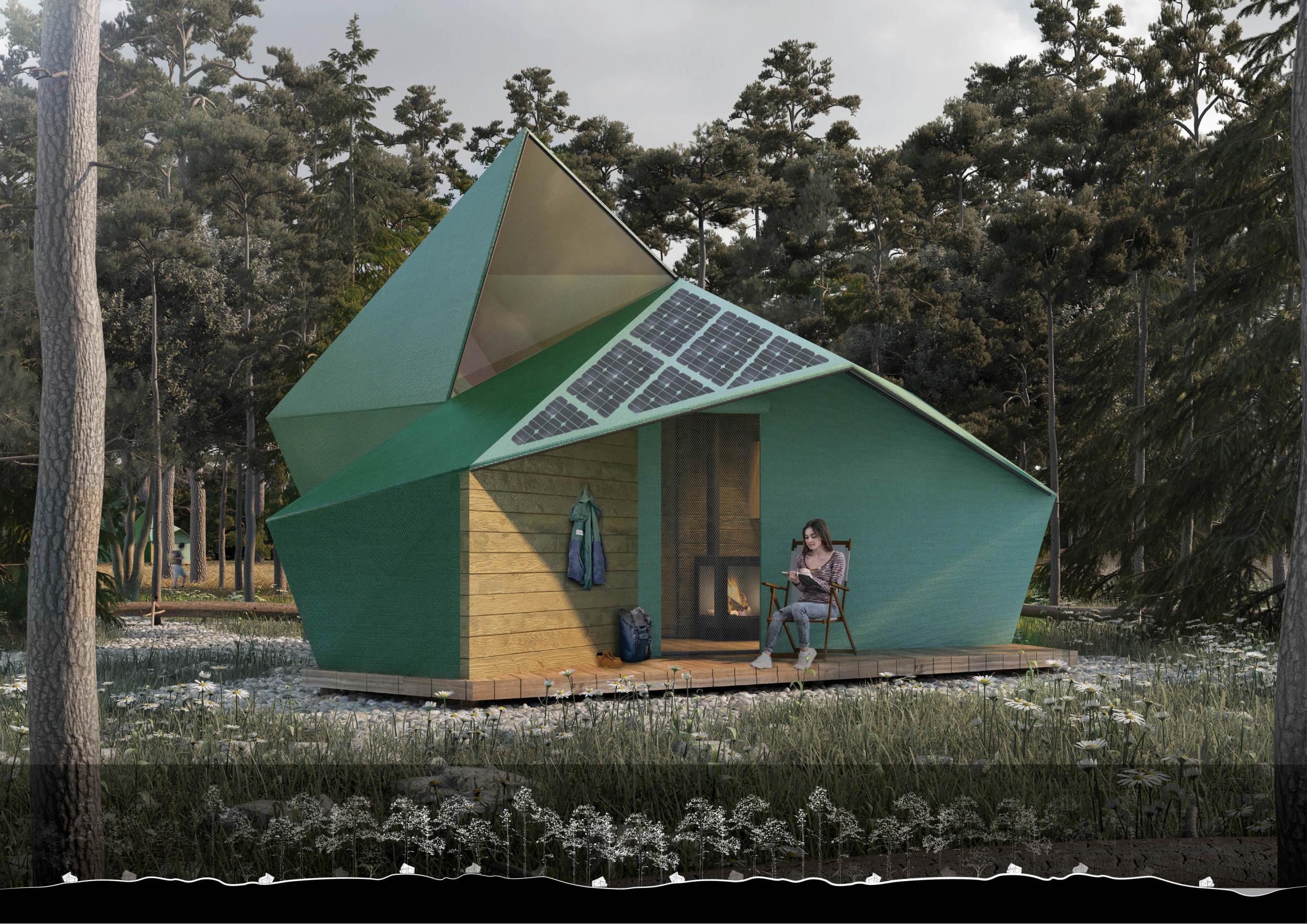 Architecture project // Faceted Retreat in Fabric and Aluminum with a ...