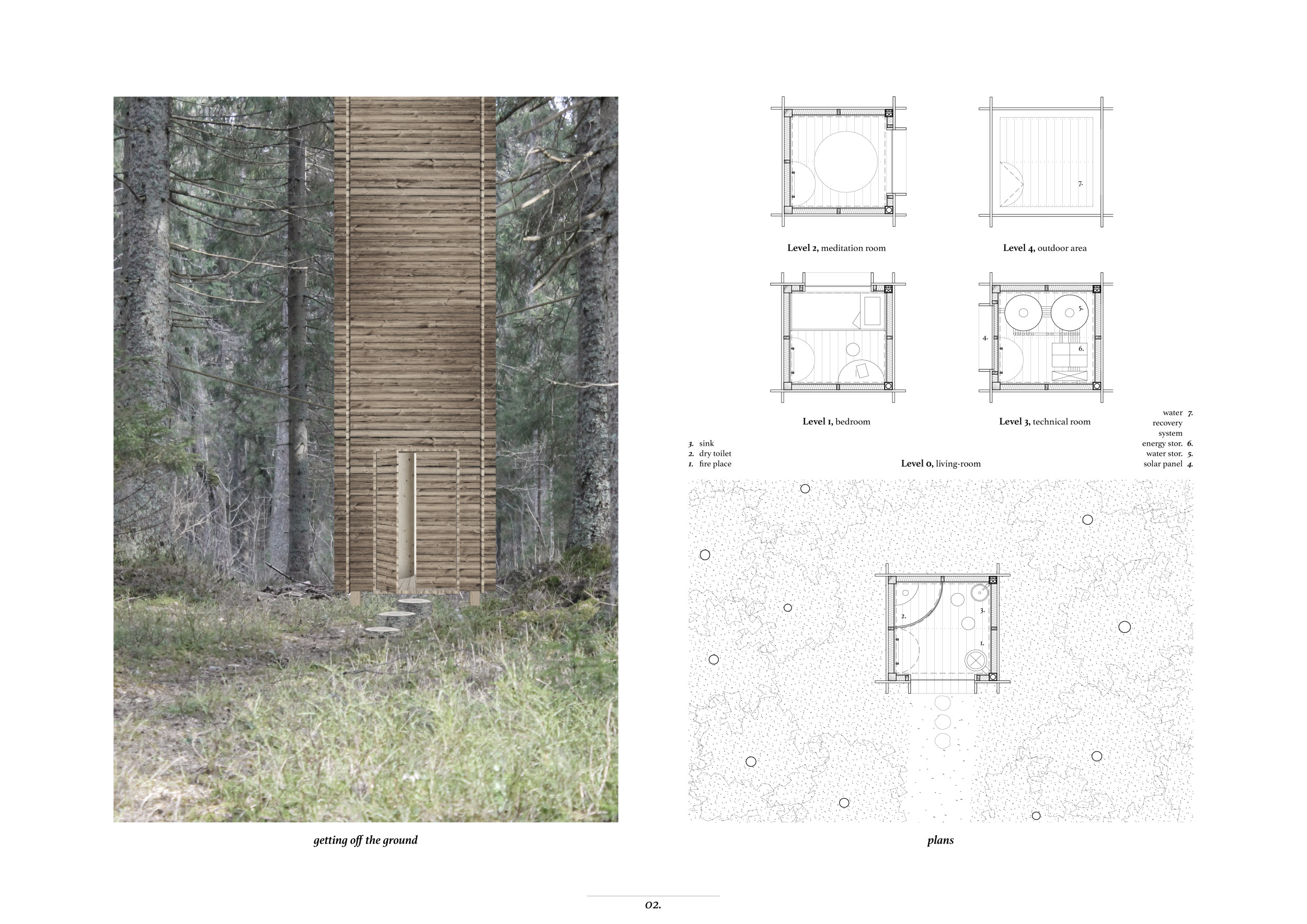 Architecture project // Vertical Cabin Framed by Coniferous Trees in ...
