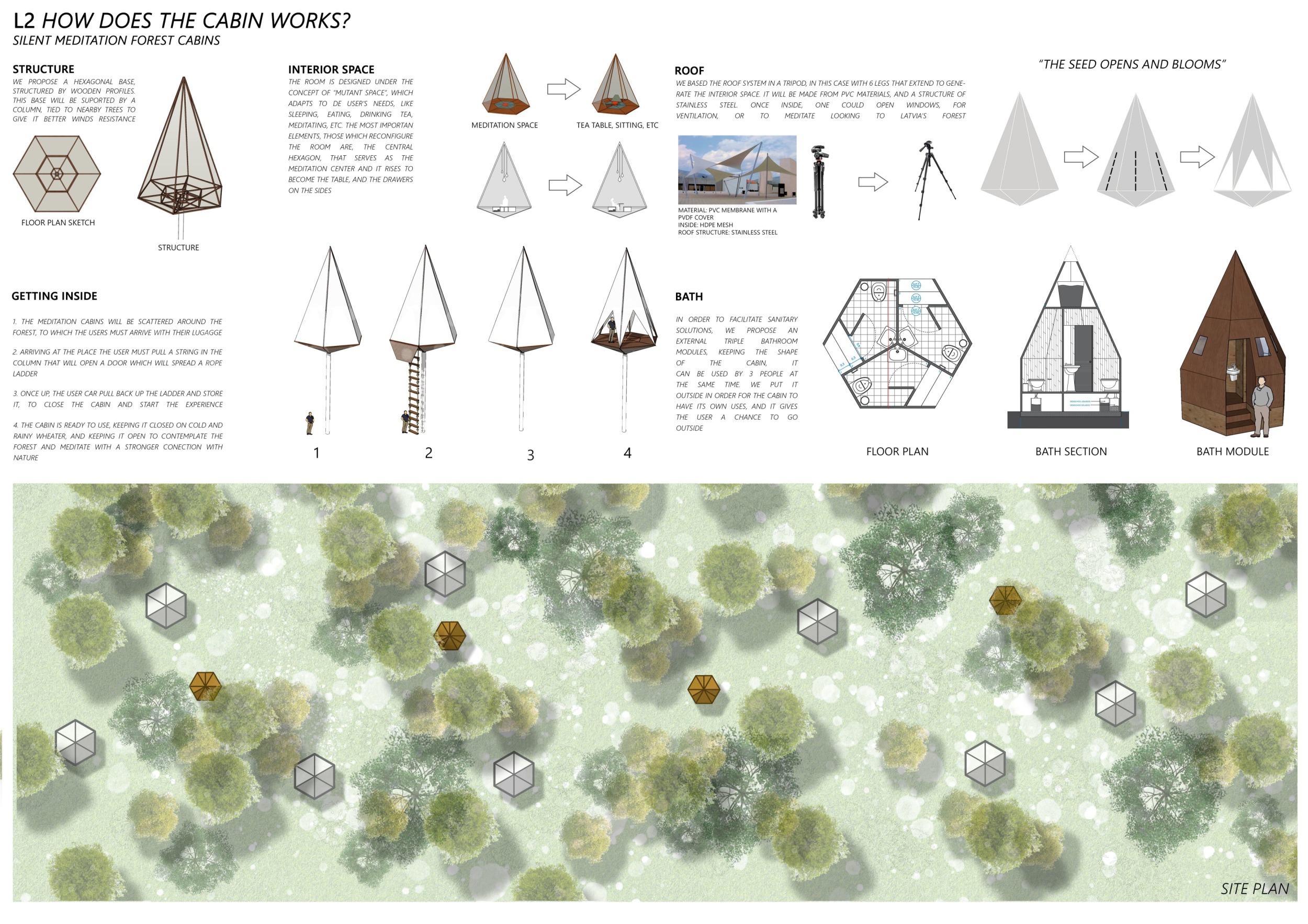Architecture project // Hexagonal Cabins Supported by Wood Profiles ...