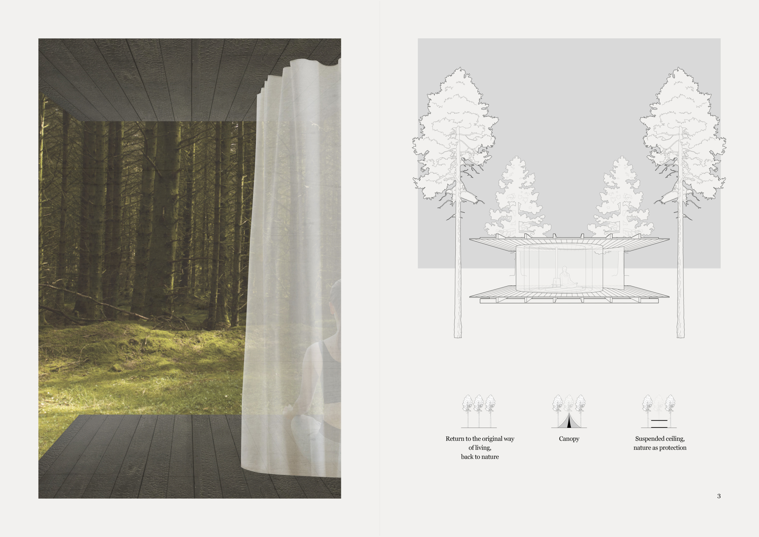 Architecture project // Spiral Curtain and Shou Sugi Ban Wood Shelter ...