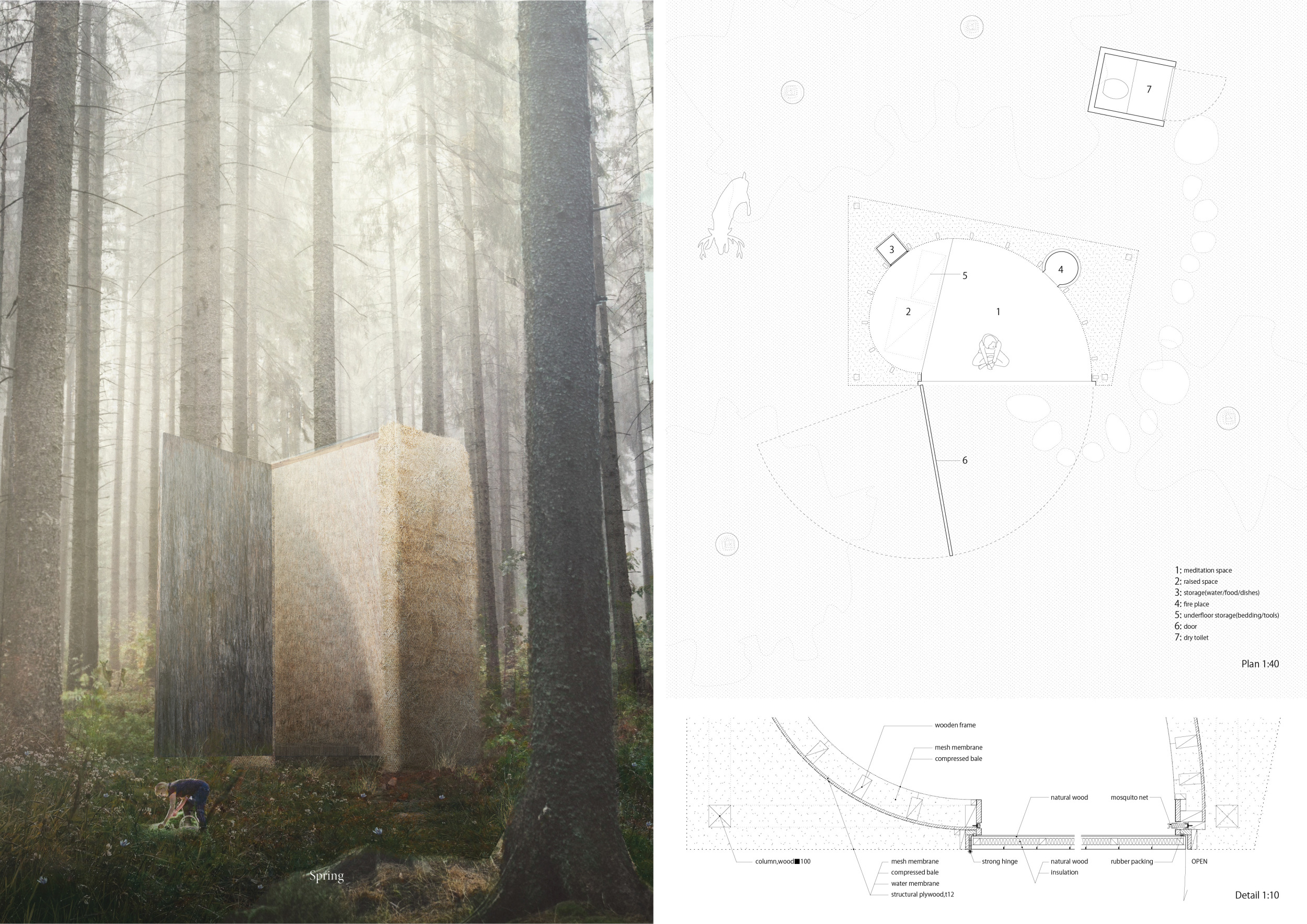 Architecture project // Straw Walls and Pine Interiors in a Forest Retreat