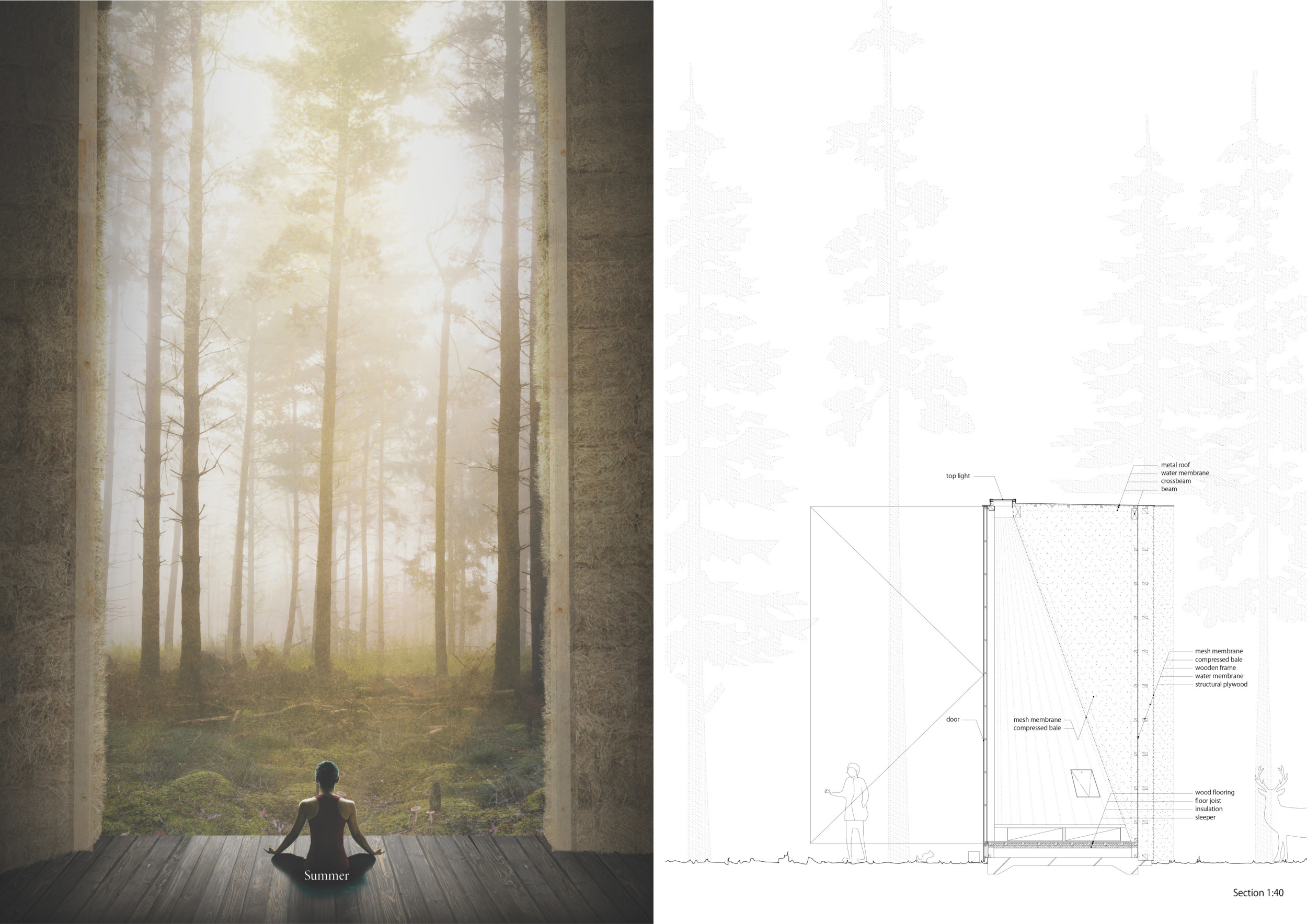 Architecture project // Straw Walls and Pine Interiors in a Forest Retreat