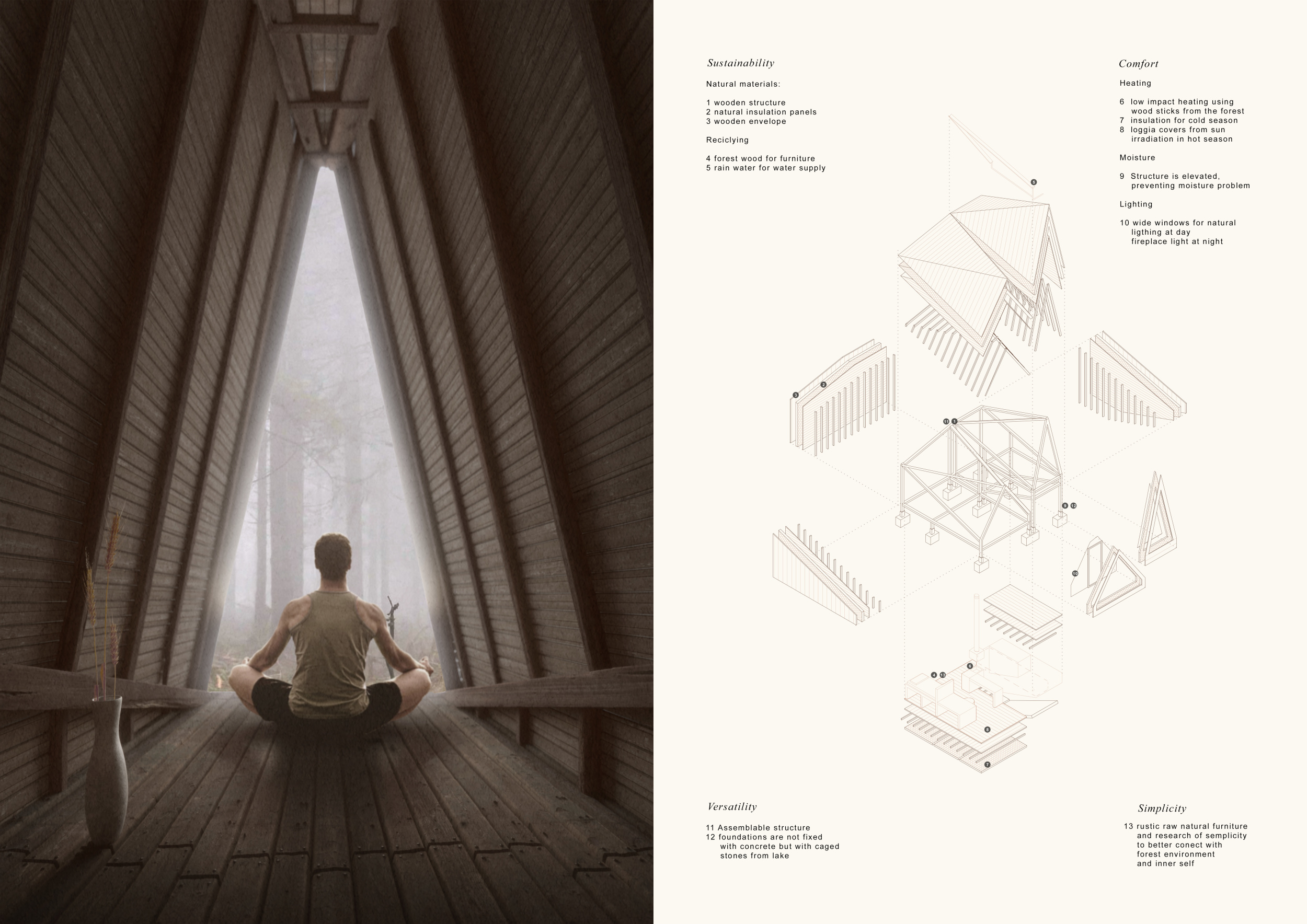 Architecture project // Elevated Meditation Cabin with Rough Walls and ...