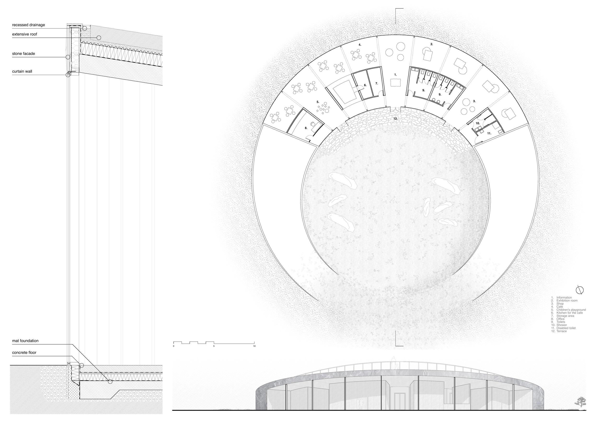 Architecture project // Dark Stone Cylindrical Form Harmonizing with ...
