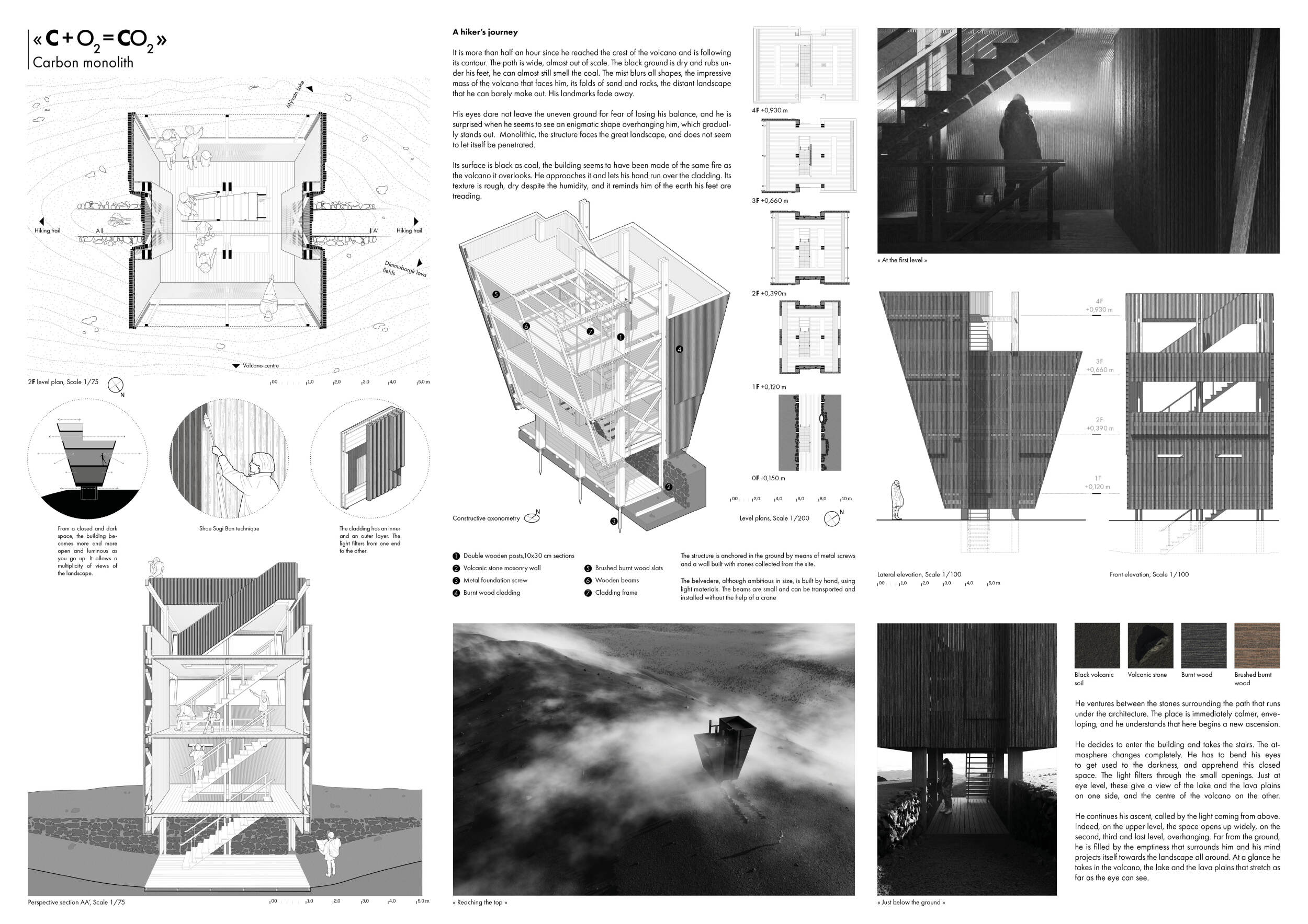 Architecture project // Monolithic Structure of Burnt Wood and Volcanic ...