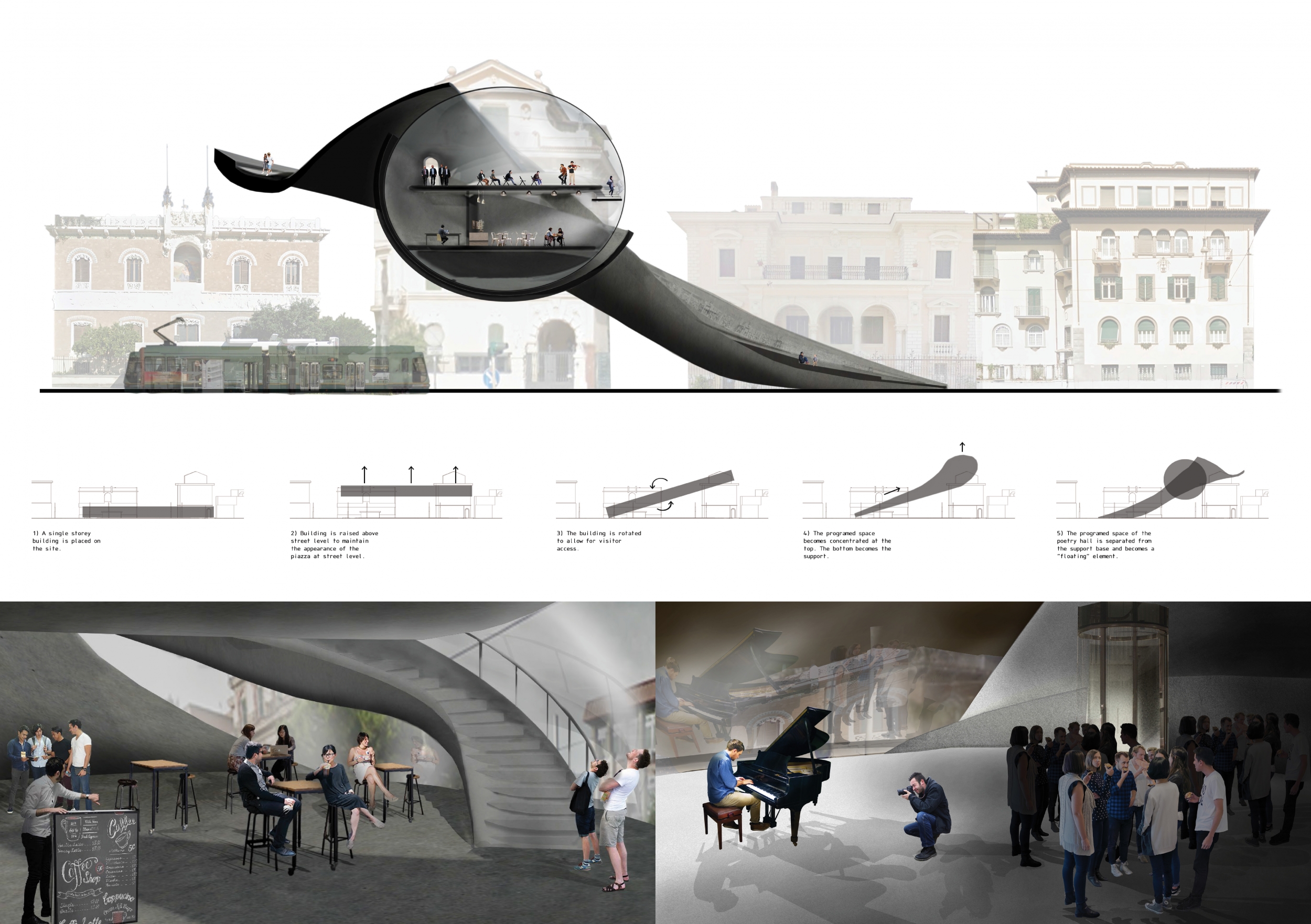 Architecture project // Fluid Concrete Form with Spherical Glass ...