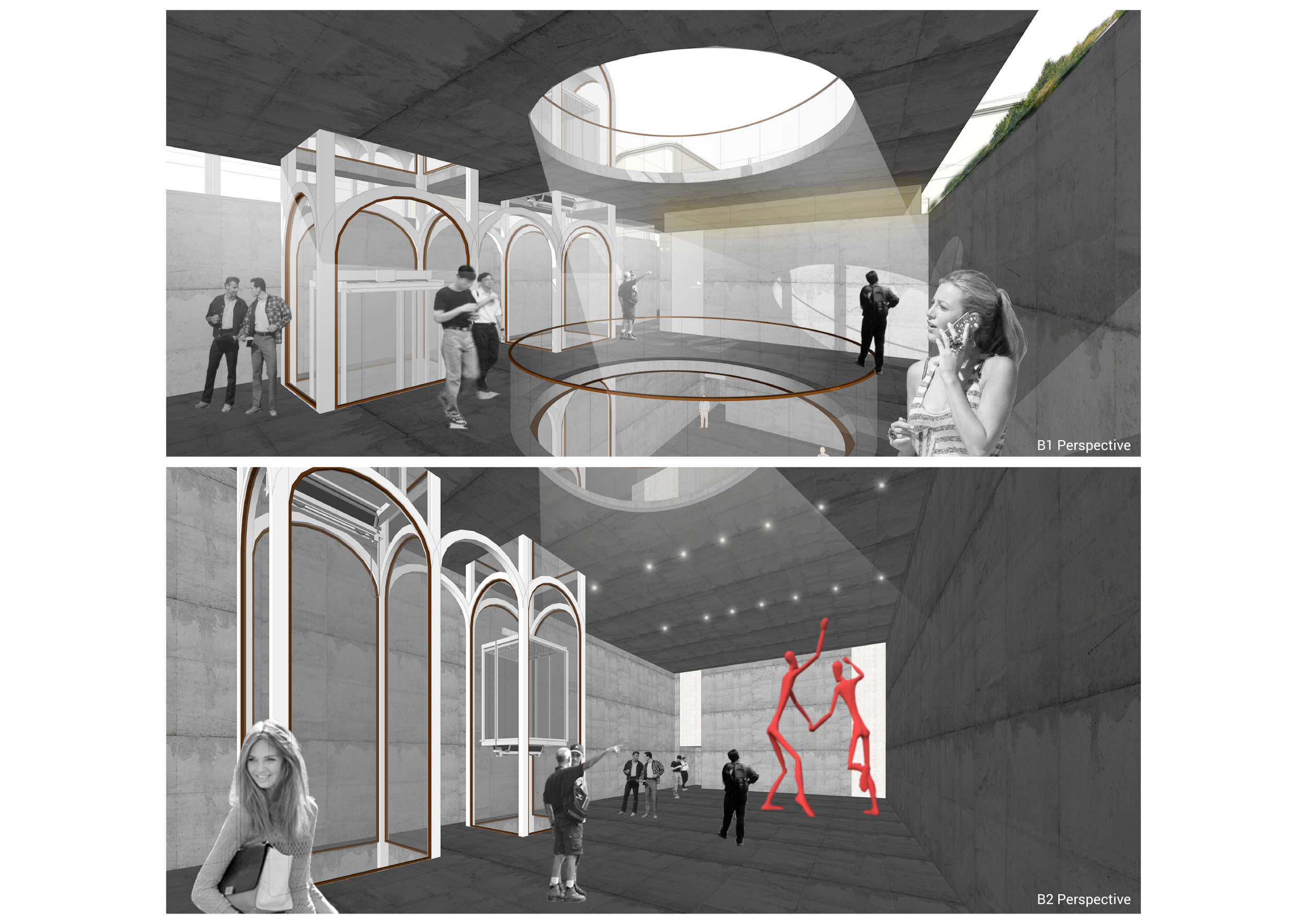 Architecture project // Circular Void Surrounded by Glass Arches and ...