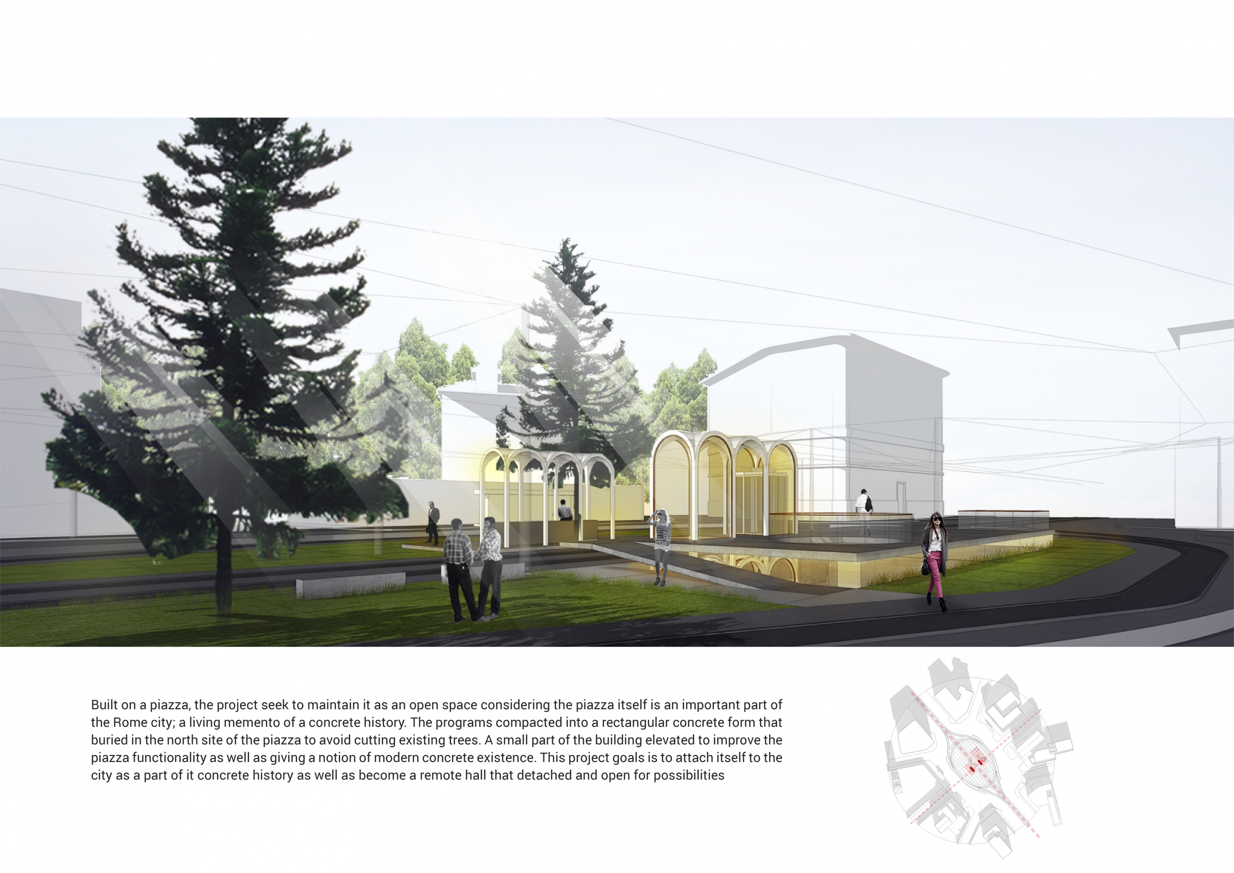 Architecture project // Circular Void Surrounded by Glass Arches and ...