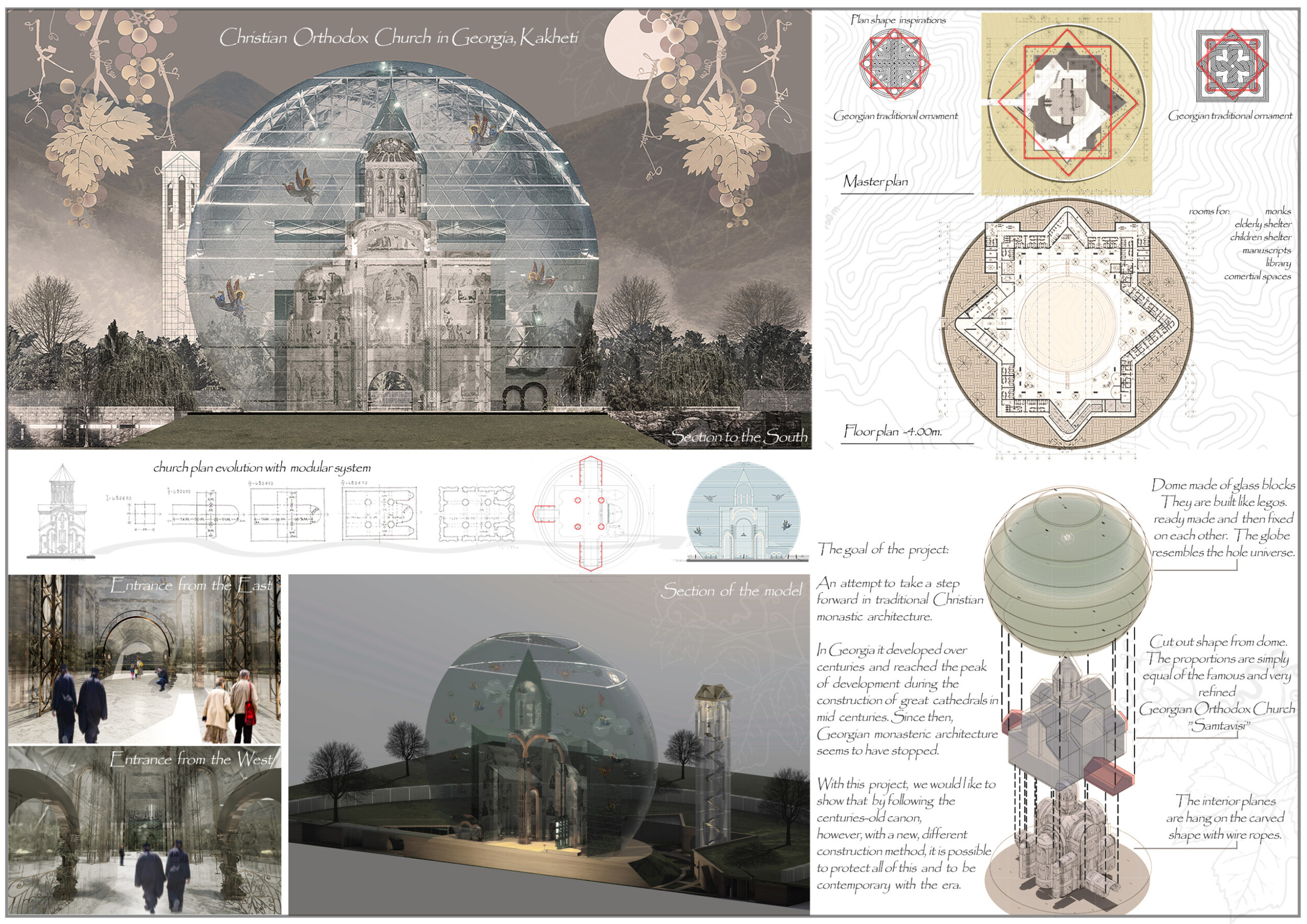 Architecture project // Glass Dome Integration with Traditional Stone ...