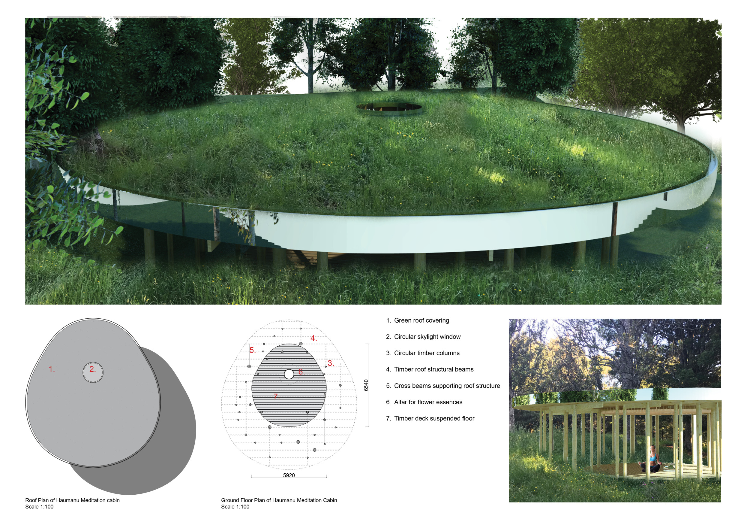 Architecture project // Floating Timber Canopy for Mindful Reflection