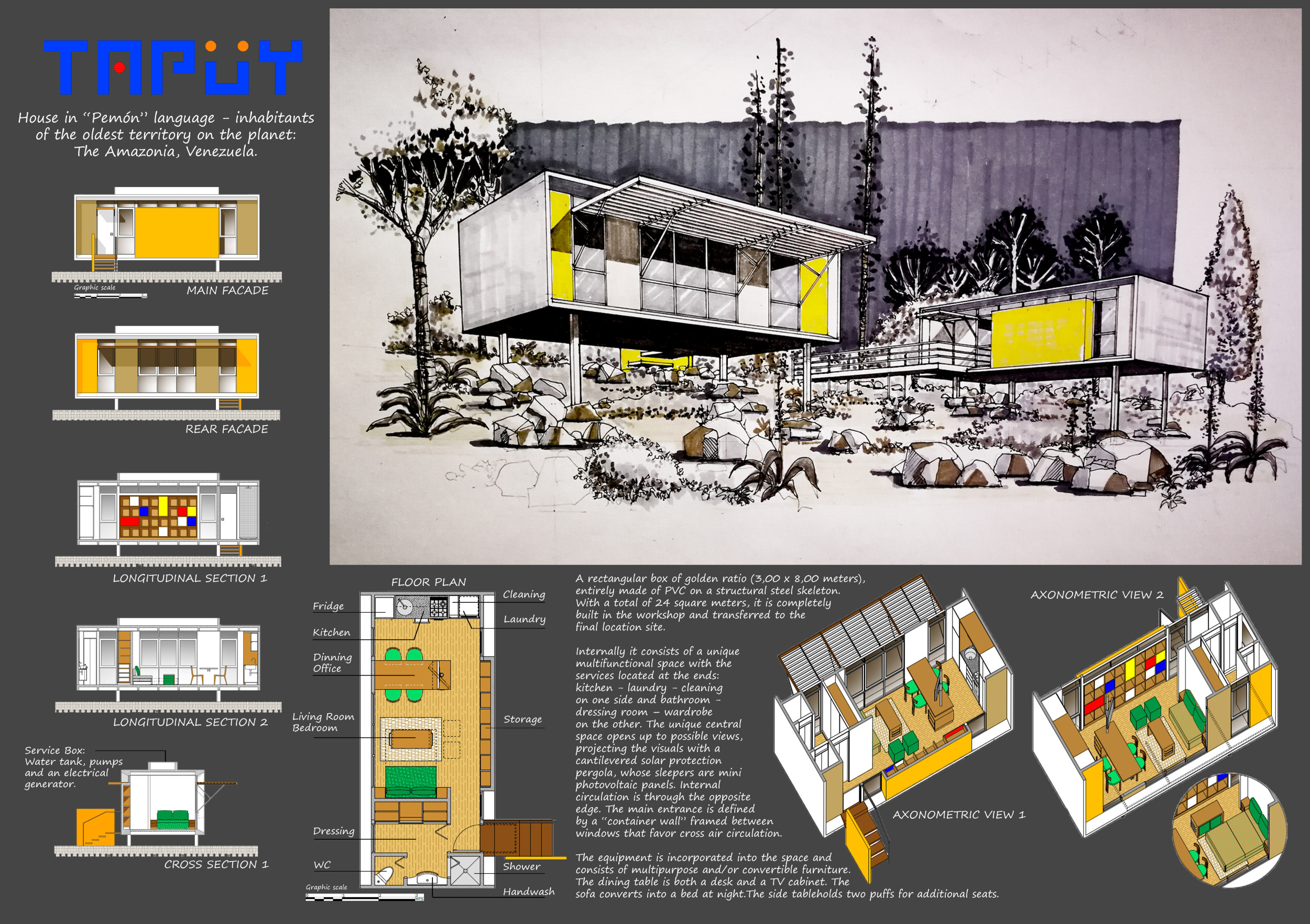 Architecture project // Cantilevered Solar Pergola in a Compact PVC Home