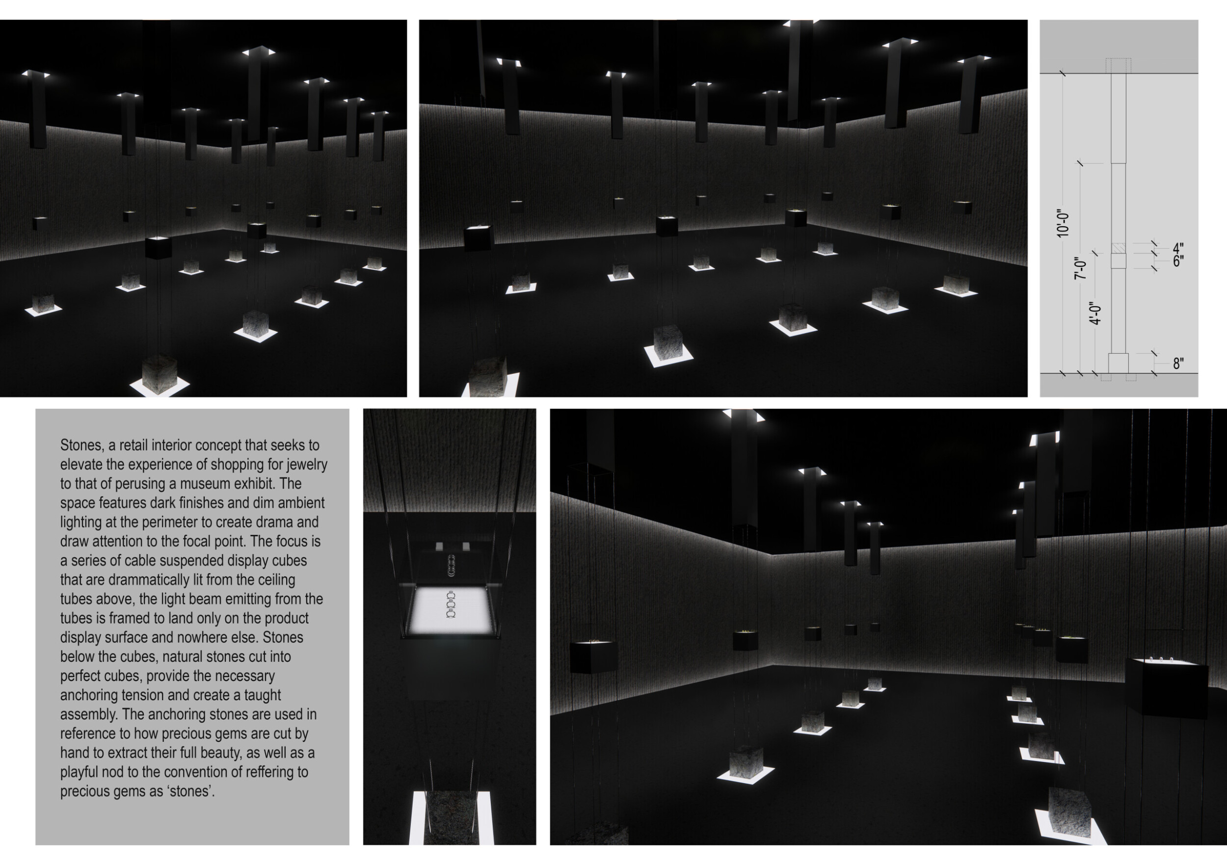 Architecture project // Suspended Glass Displays and Natural Stone ...