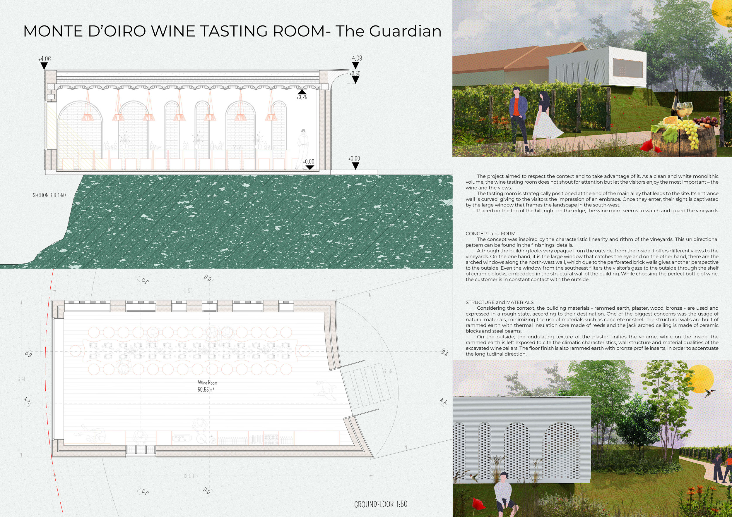 Architecture project // Curved Rammed Earth Structure Overlooking ...