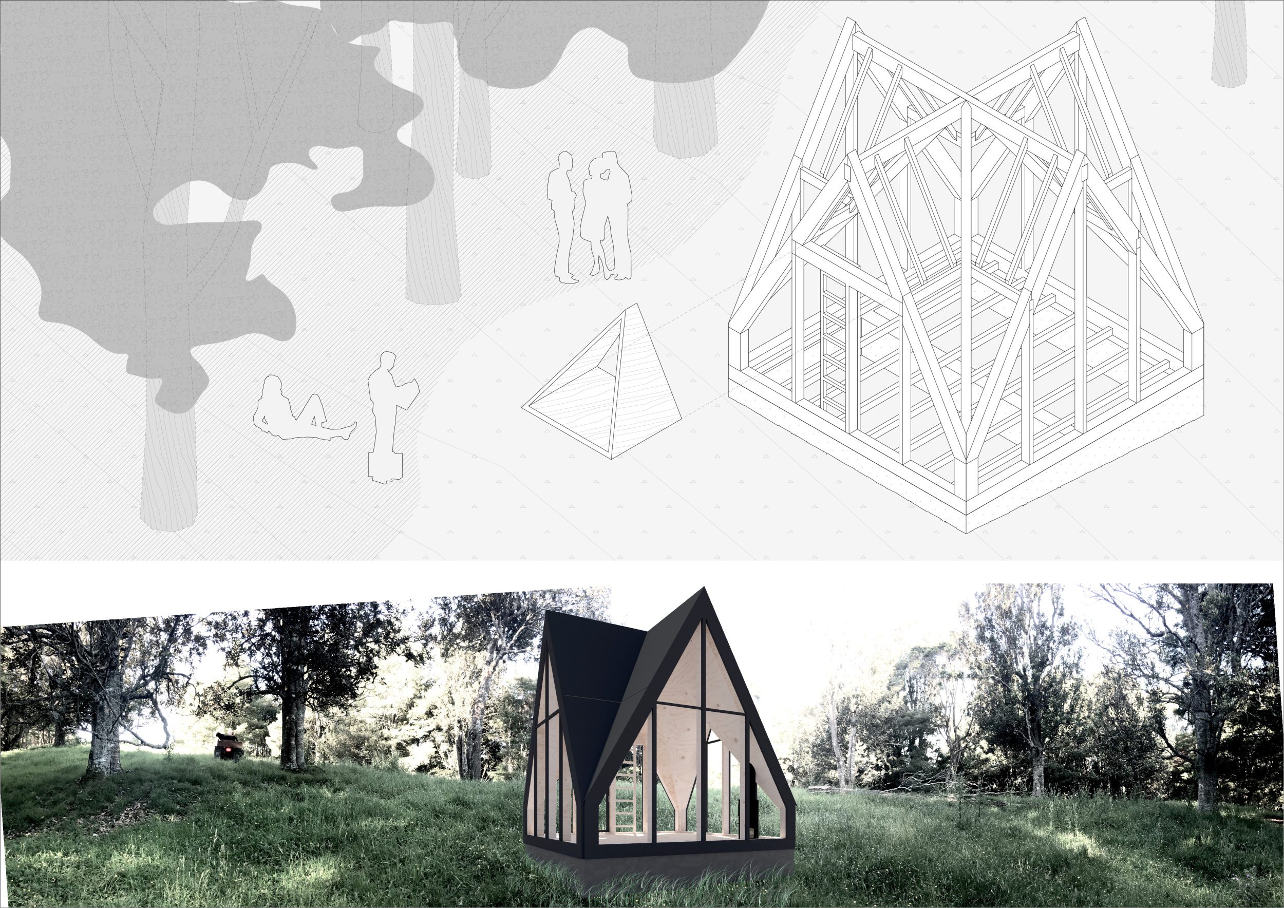 Architecture project // Symmetrical Wood Cabin with HPL Panel Roof and ...