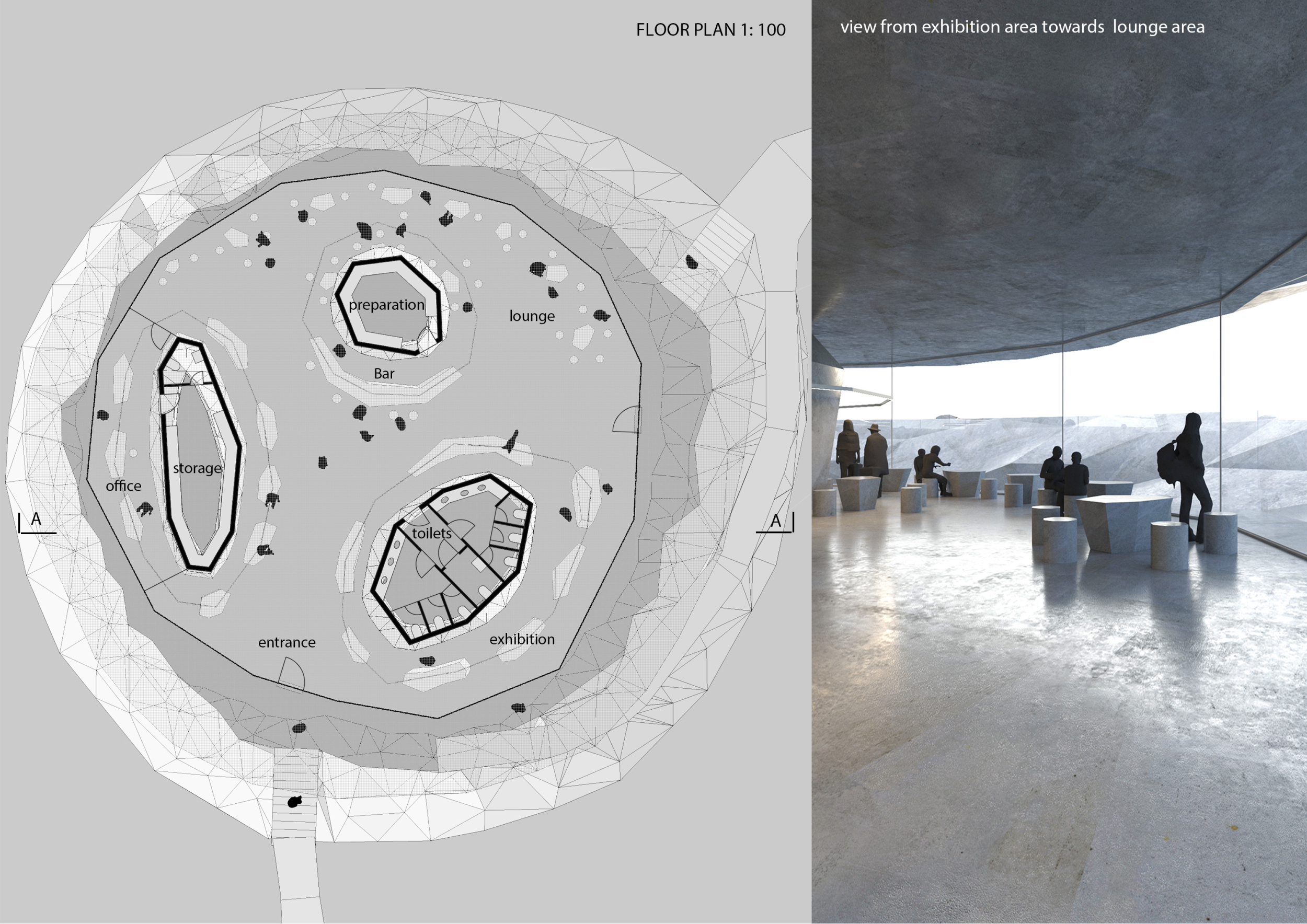 Architecture project // Sliced Stone Disc Elevated on Lava Rocks with ...