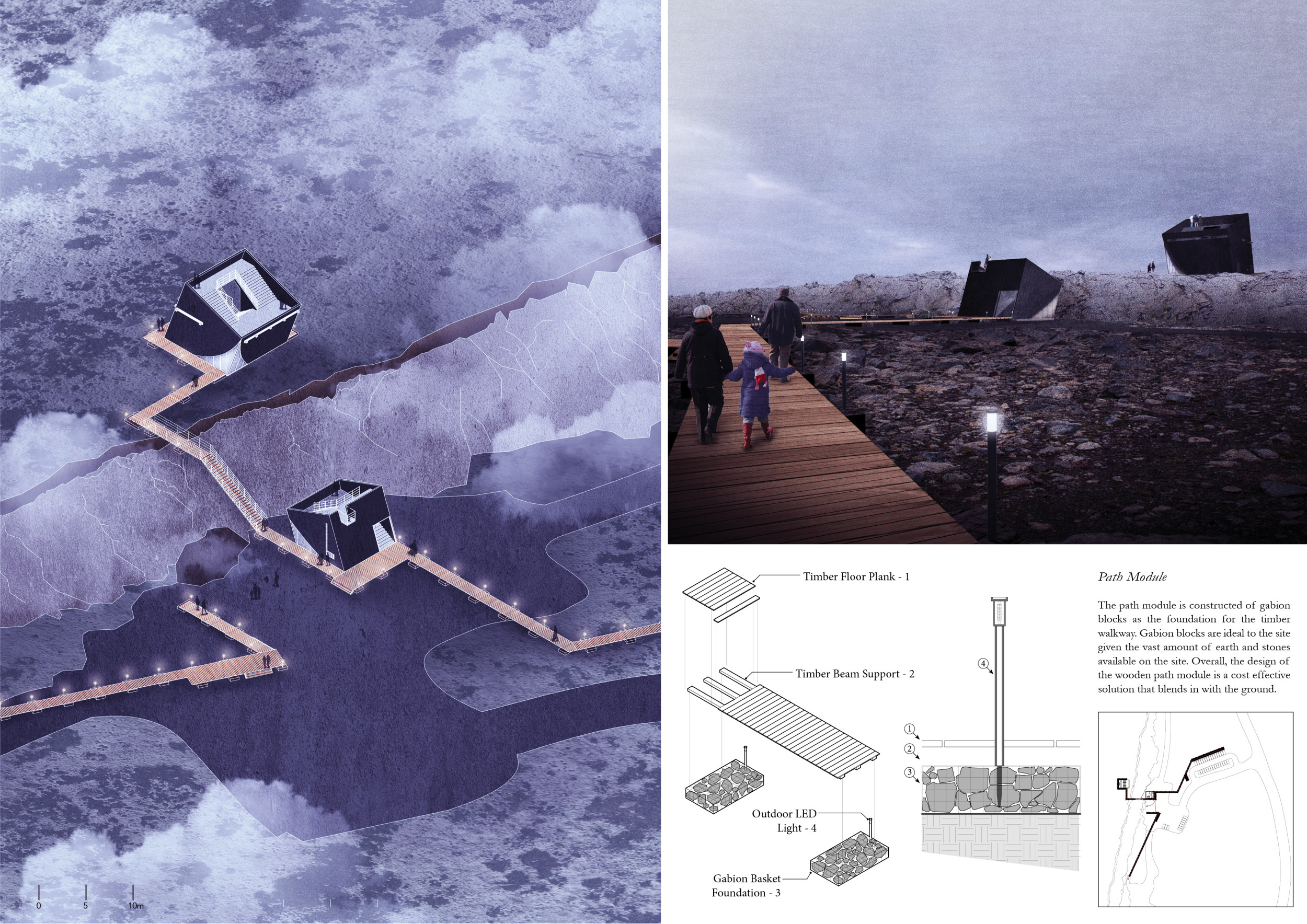 Architecture project // Draped Gabion Towers Embracing Natural Terrain ...