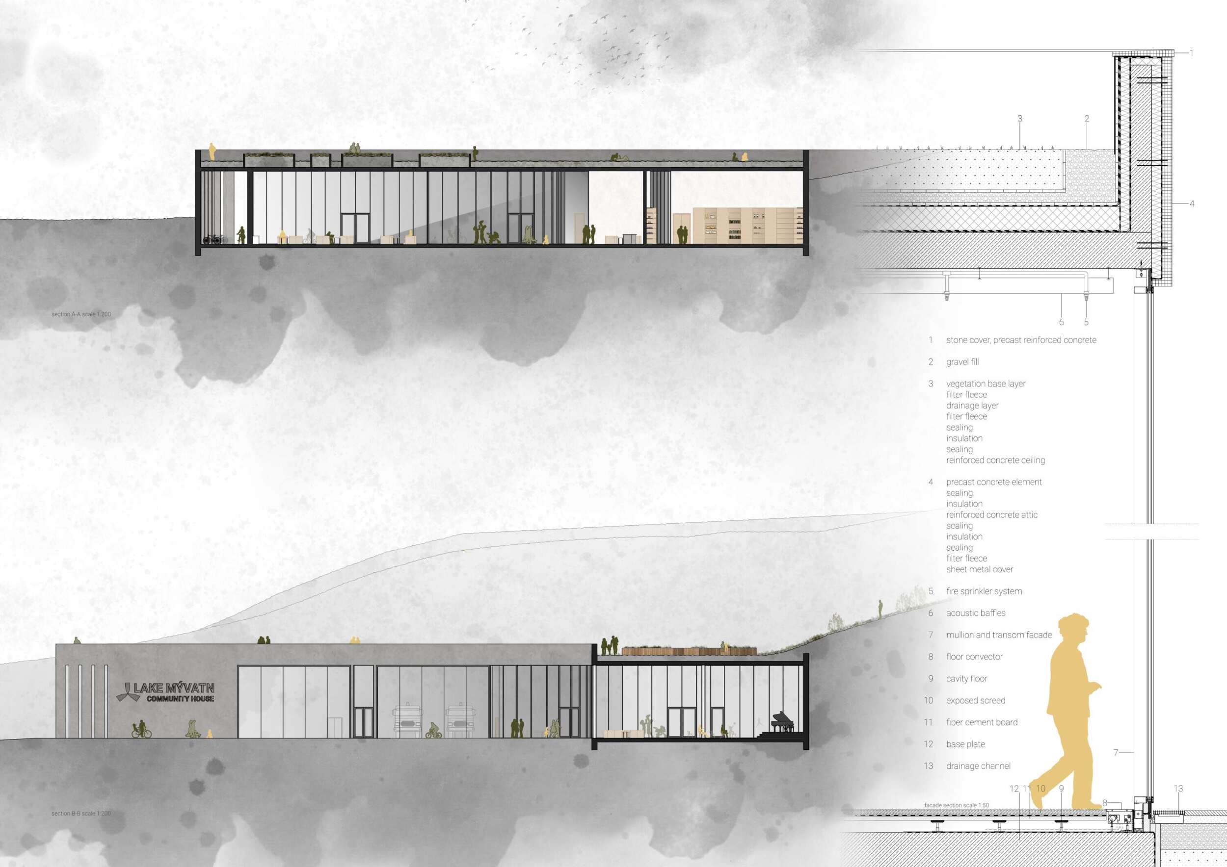 Architecture project // Terrain-Integrated Structure with Glazed Facade ...