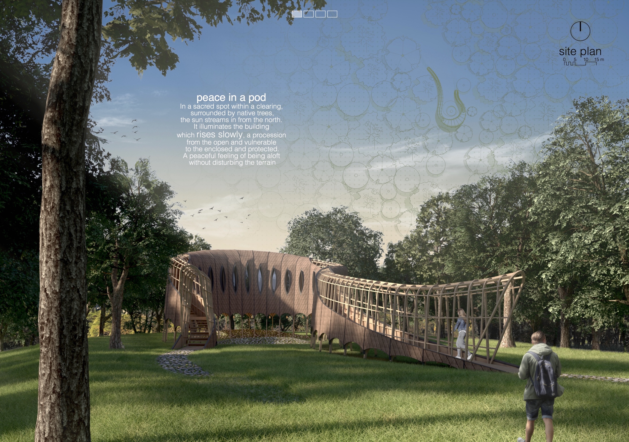 Architecture project // Curvilinear Sanctuary with Raw Stone and Glulam ...